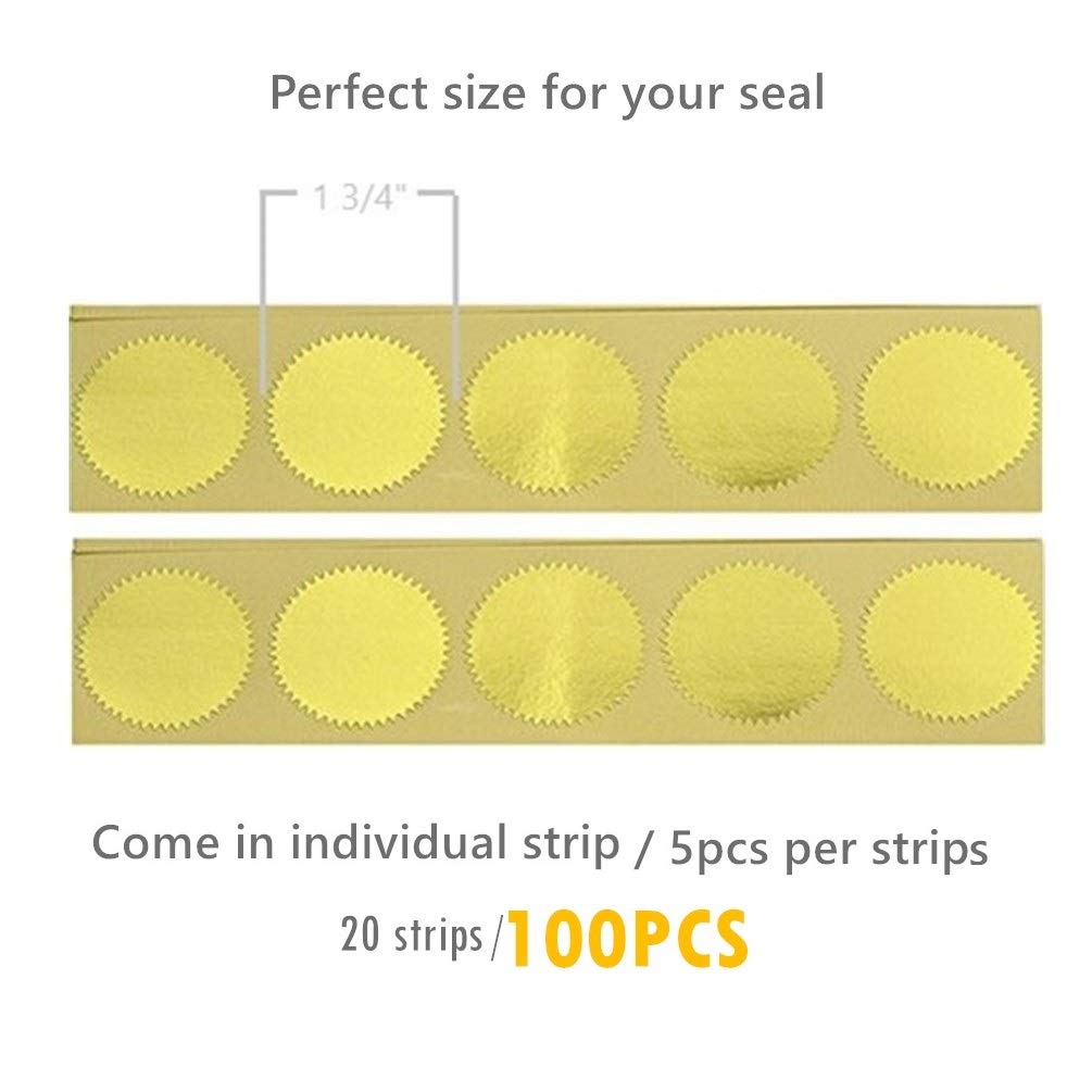 UNIQOOO 100pcs Gold Embossed Foil Blank Certificate Self-Adhesive Sealing Stickers - Perfect for Invitations, Certification, Graduation, Notary Seals, Corporate Seals, and Personalized Monogram Emboss