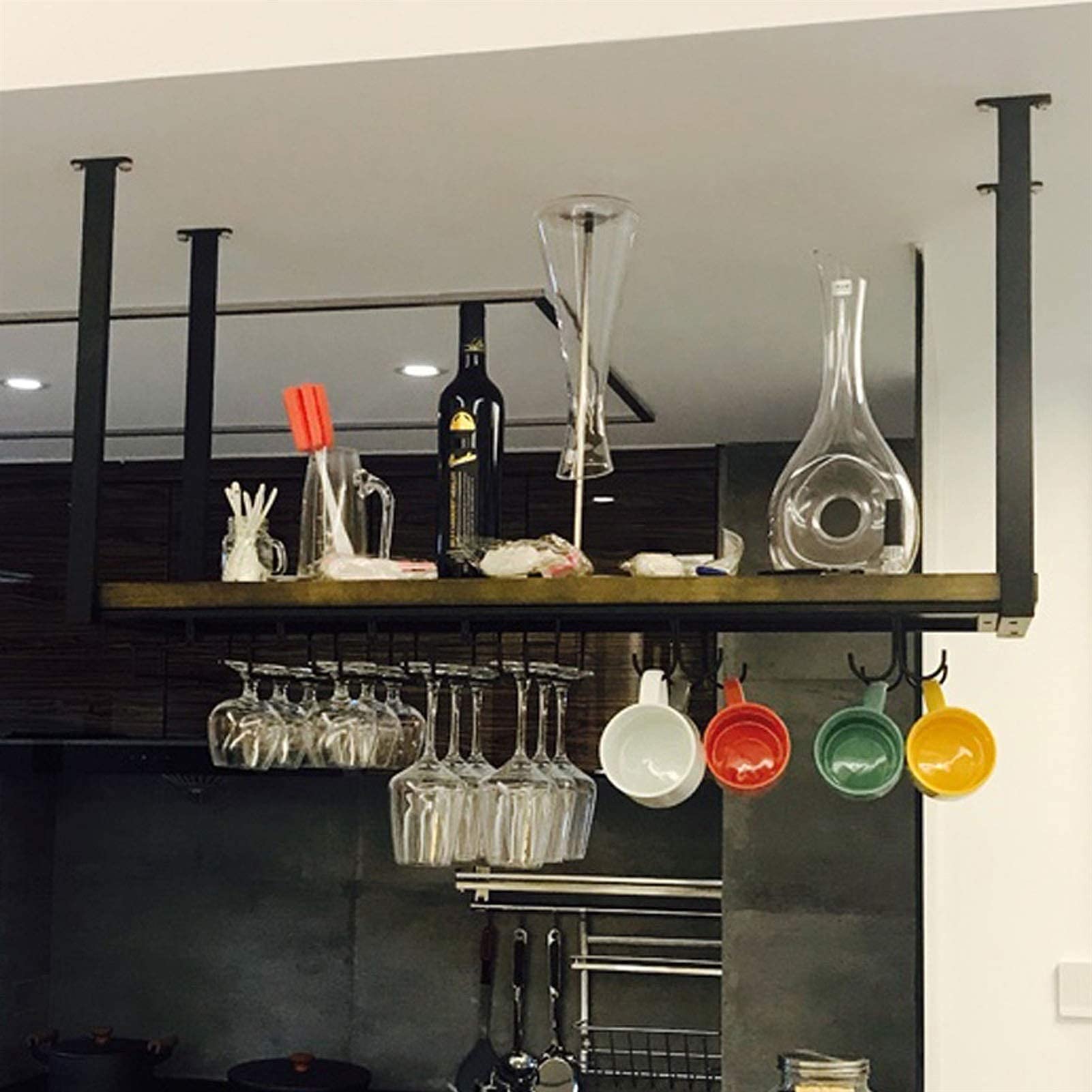 BDDIE Wine Racks,Ceiling Shelf Ceiling Wine Rack,Hanging Wine Glass Racks Stemware Holder, Retro Ceiling Shelf Brackets,for Bars/Restaurants/Kitchens/60 * 30 * 50Cm