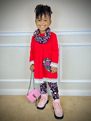 Unique Baby Girls Valentines Day Toddler Outfit Lace Trim Legging Set (6 Years, Red)