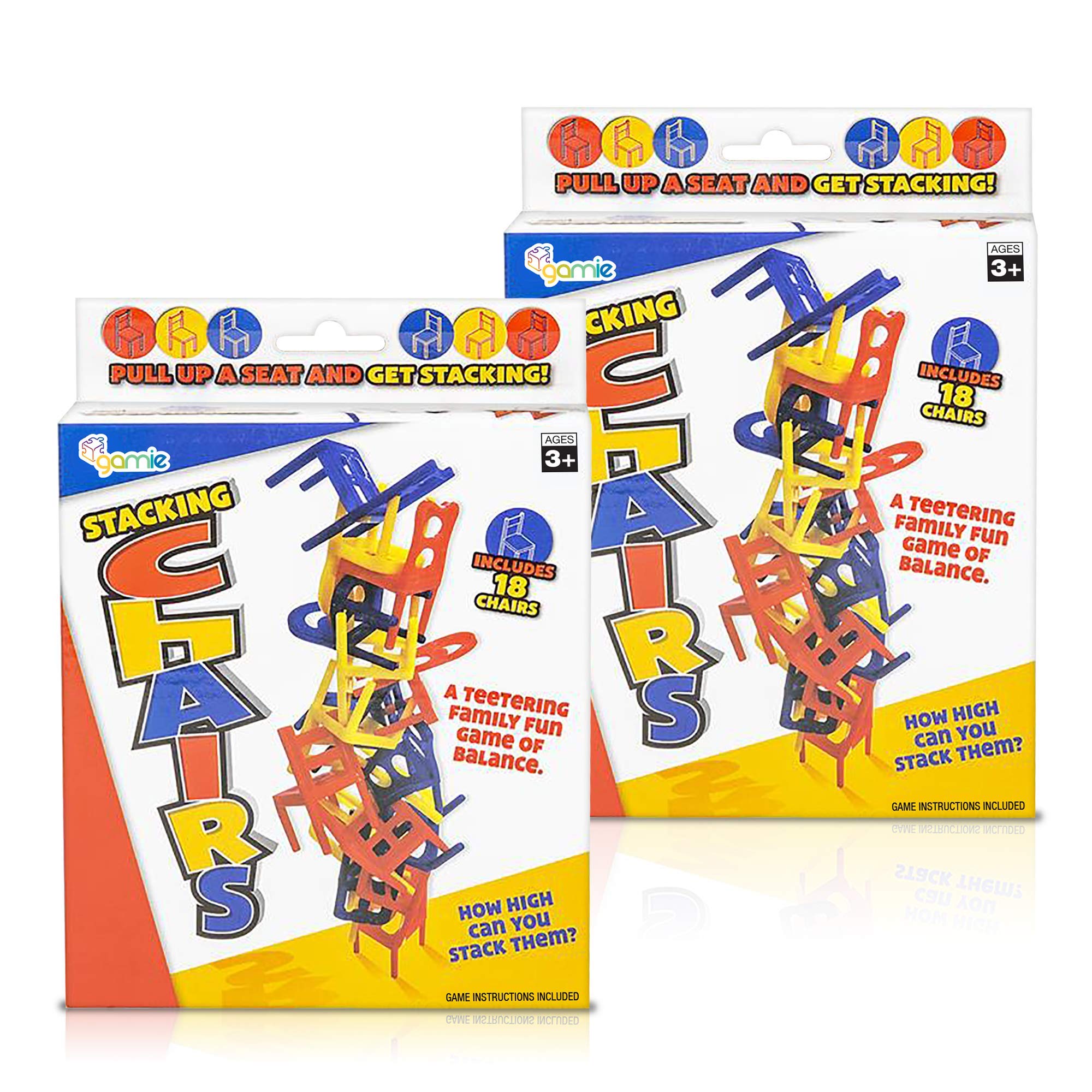 Gamie Balancing Chair Game, 2 Sets, Stacking Chair Games with 18 Mini Chairs & Instruction Guide, Family Game Night Games for Children, Development Learning Game for Coordination & Balance