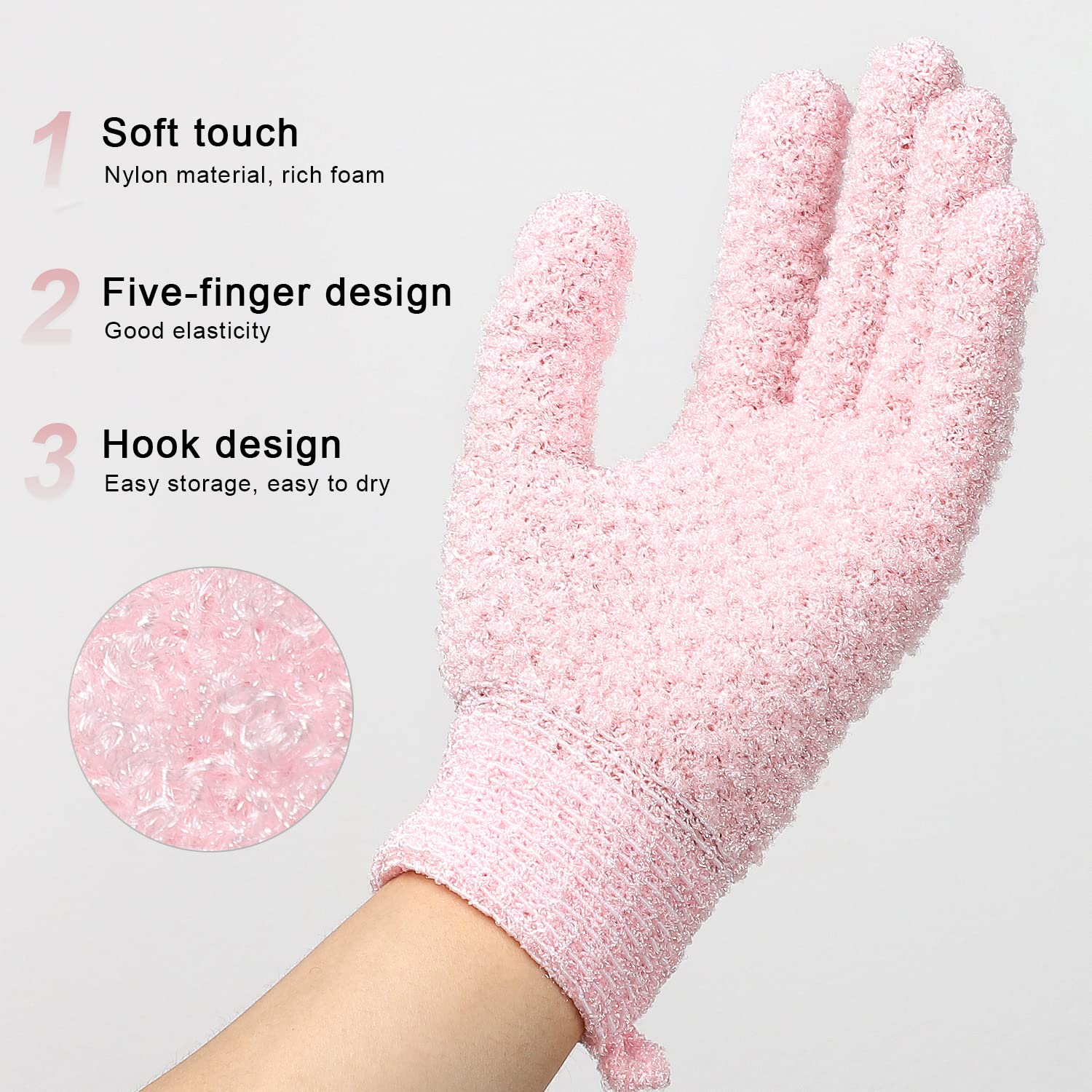 Bath Exfoliating Gloves for Shower,JASSINS Thick Soft Double Exfoliating Shower Gloves,Dead Skin Cell Remover Bathing Supplies,1Pair(Pink)