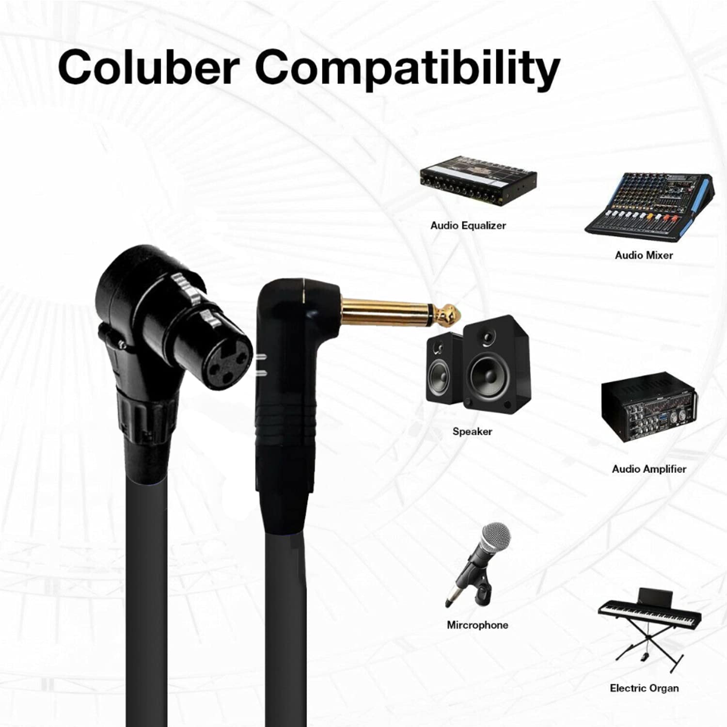 COLUBER CABLE Right Angle XLR Female to Right Angle 1/4" TS - 6 Feet - Black - Pro 3-Pin Microphone Connector for Powered Speakers, Audio Interface or Mixer for Live Performance & Recording