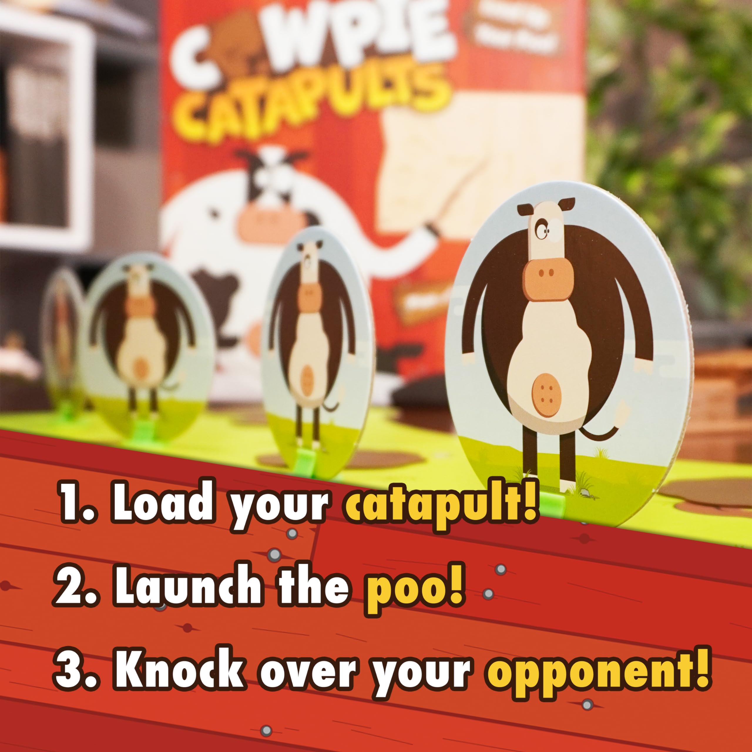 Cowpie Catapults, Launch Poo, Knock Over Cows, and Be The Last Moo Standing, Funny 2 Player Board Game for Kids & Family, Ages 6+