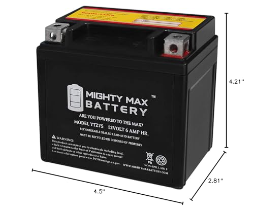 Mighty Max Battery YTZ7S - 12 Volt 6 AH, 130 CCA, Rechargeable Maintenance Free SLA AGM Motorcycle Battery