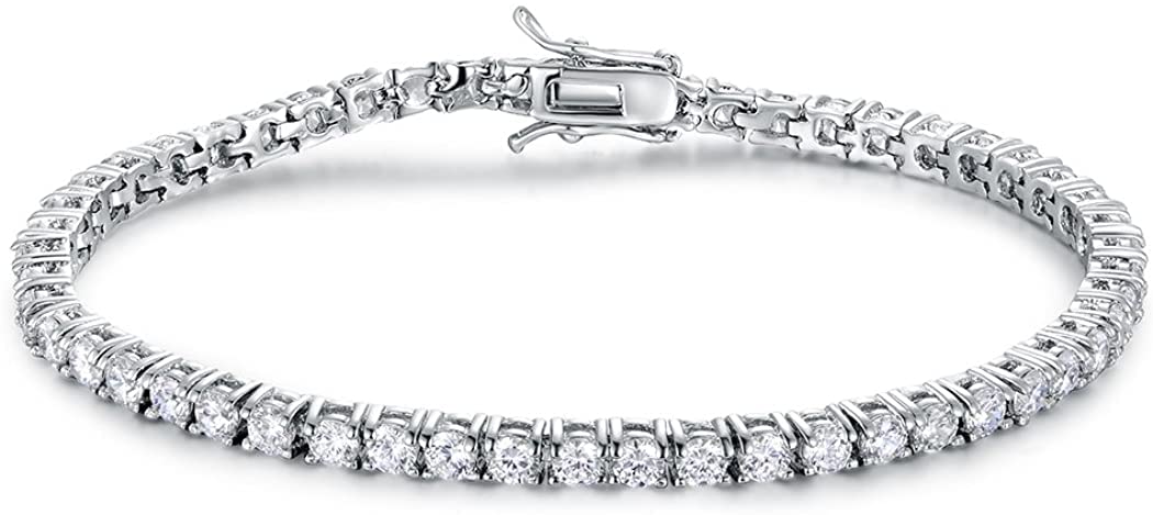 Gemsme 18K White Gold Plated 3.0mm Cubic Zirconia Classic Tennis Bracelet 7.0 Inch