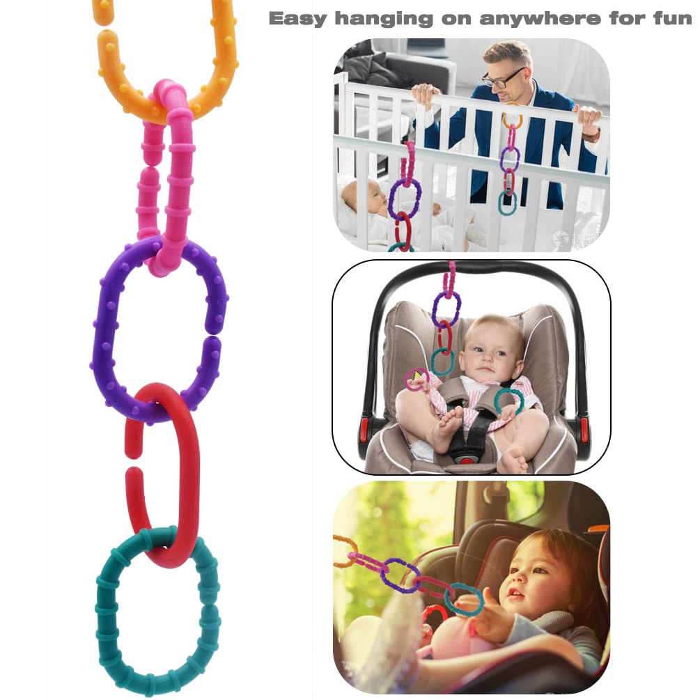 COLVWOFA Baby Toys Links-to-Go Car Seat and Hanging Stroller Ring Toy, Larger Connecting Ring Travel Accessory Set