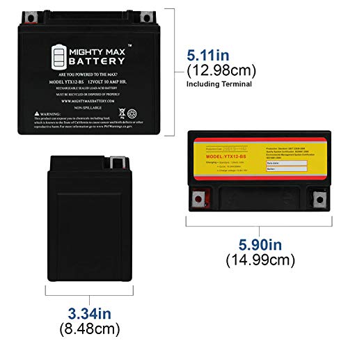 Mighty Max Battery YTX12-BS 12V 10AH Battery for Suzuki VL800 Boulevard C50 01-14