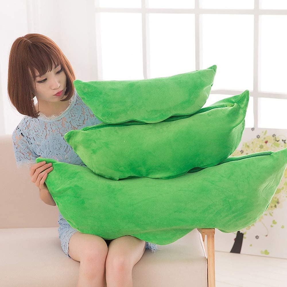 Giant Peas in A Pod Plush Toy Pea Pod Pillow Cute Pea Stuffed Toys Plant Doll Various Sizes (Yellow Beans,9.8''/25cm)