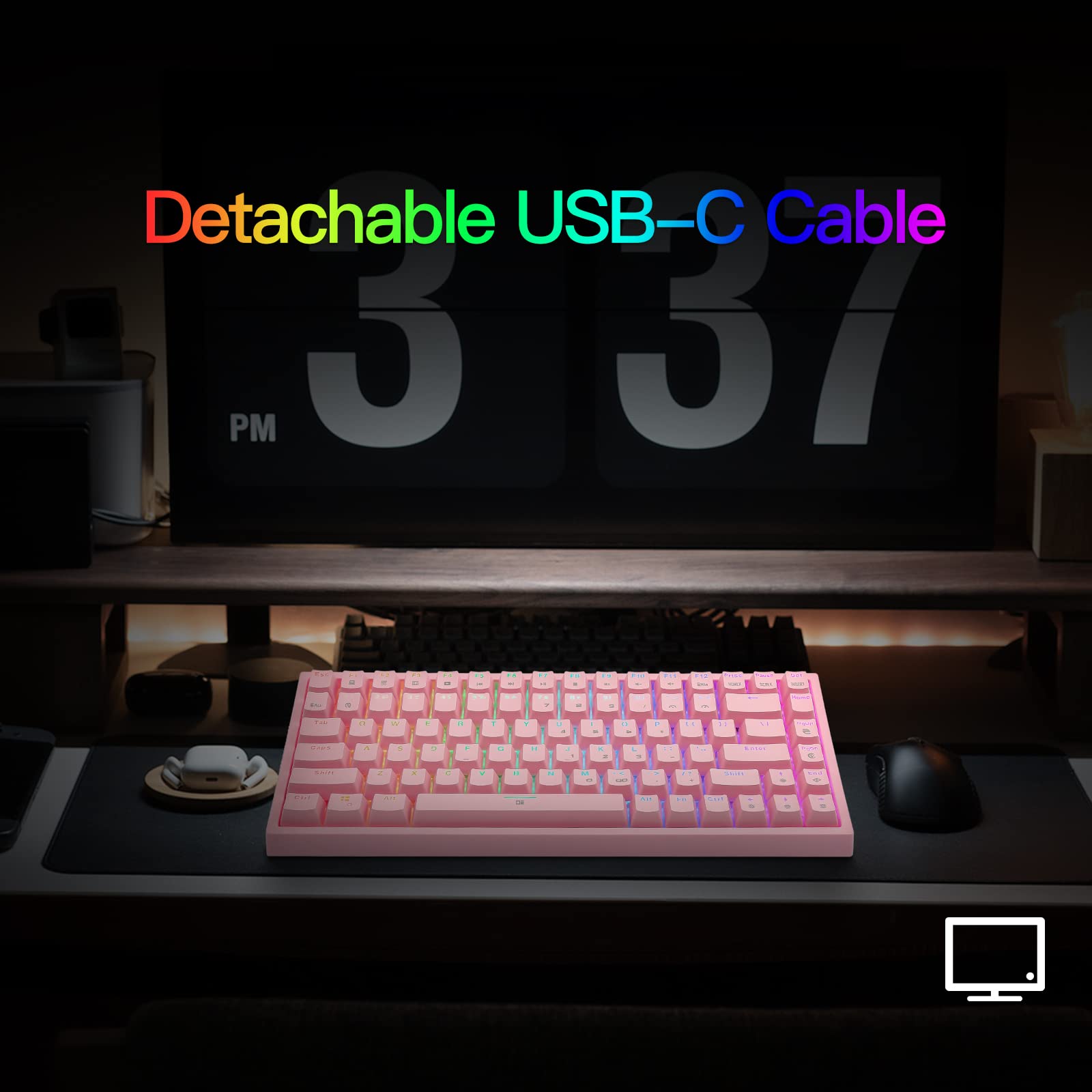 CQ84 Mechanical Keyboard Blue Switch RGB Backlit Wired Gaming Keyboard 84 Keys for Windows Desktop Laptop Gamer Office