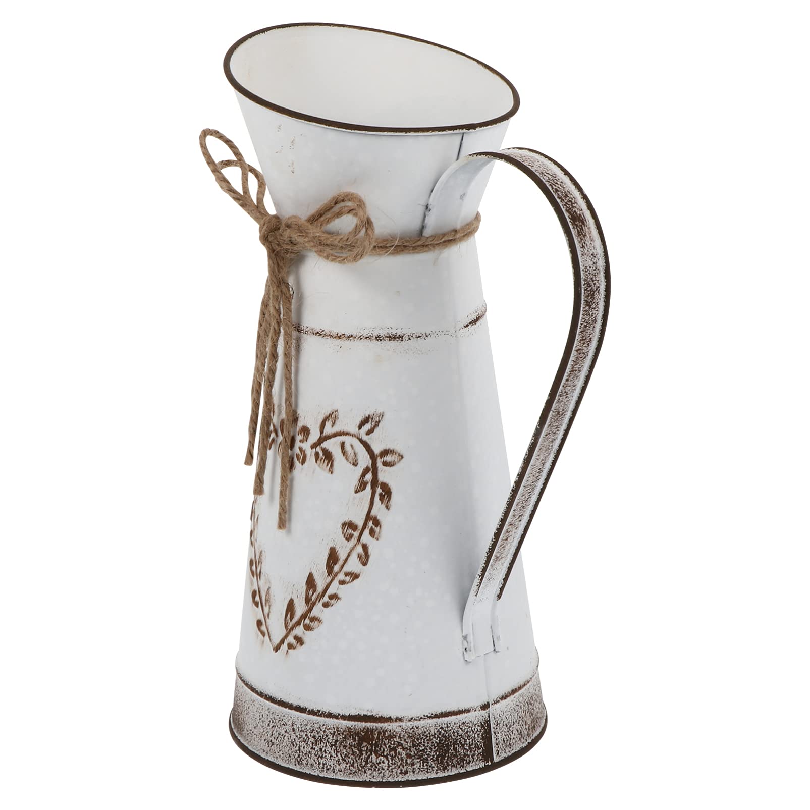 GANAZONO French Pitcher Vase Metal Heart Leaf Flower Pitcher Flower Arrangement Pot Decorative Water Jug for Home Office Garden (White) Size L
