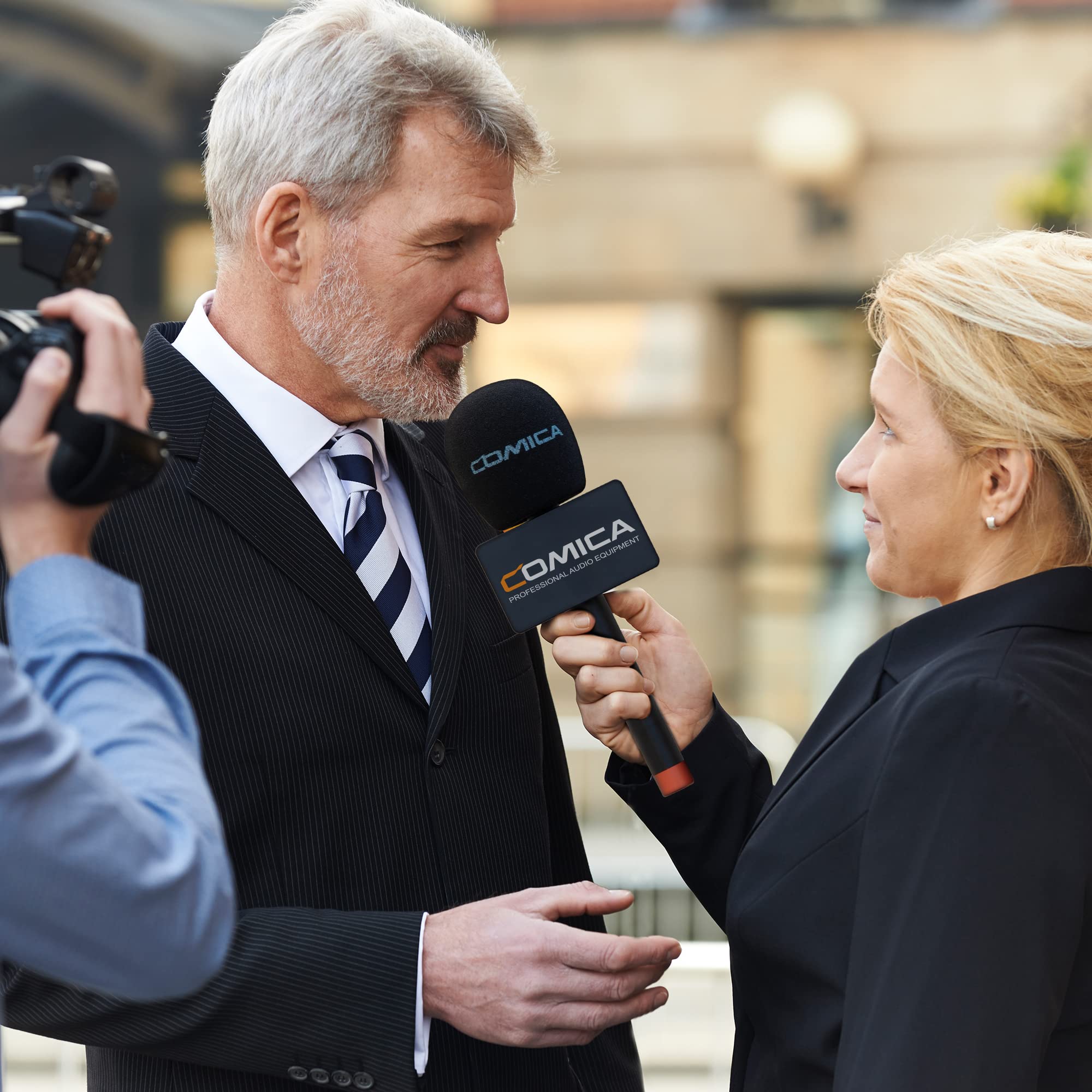 COMICA HR-WM Interview Handheld Adapter for Rode Wireless GO ME/BoomX-D/D Pro/BoomX-U Wireless Lavalier Microphone, Mic Handle for News Report, TV Interview and Video Shooting, etc.(with Windscreen)