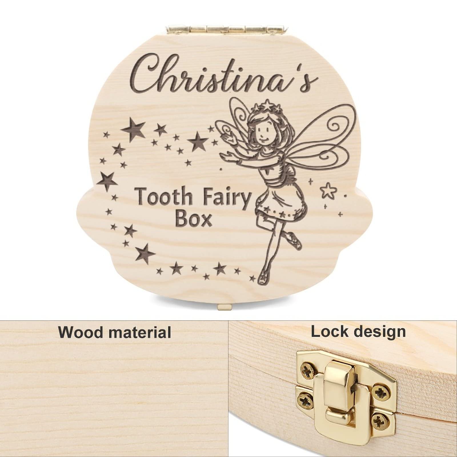 Artsadd Custom Tooth Box, Personality Name Wooden Tooth Fairy Storage Holder Container, Personalized Baby Boy Girl Keepsake Gift for Teeth Childhood Memory