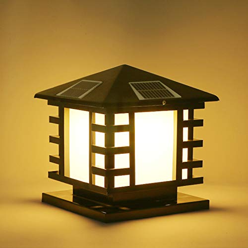 CraftThink LED Solar Post Light Outdoor, Opaque Lamp Glass House-Shape Gate Light with Square Acrylic Shade/Warm Light Sources/in Black for Garden Yard Post Pole Pillar Mount Landscape- 10" Wide