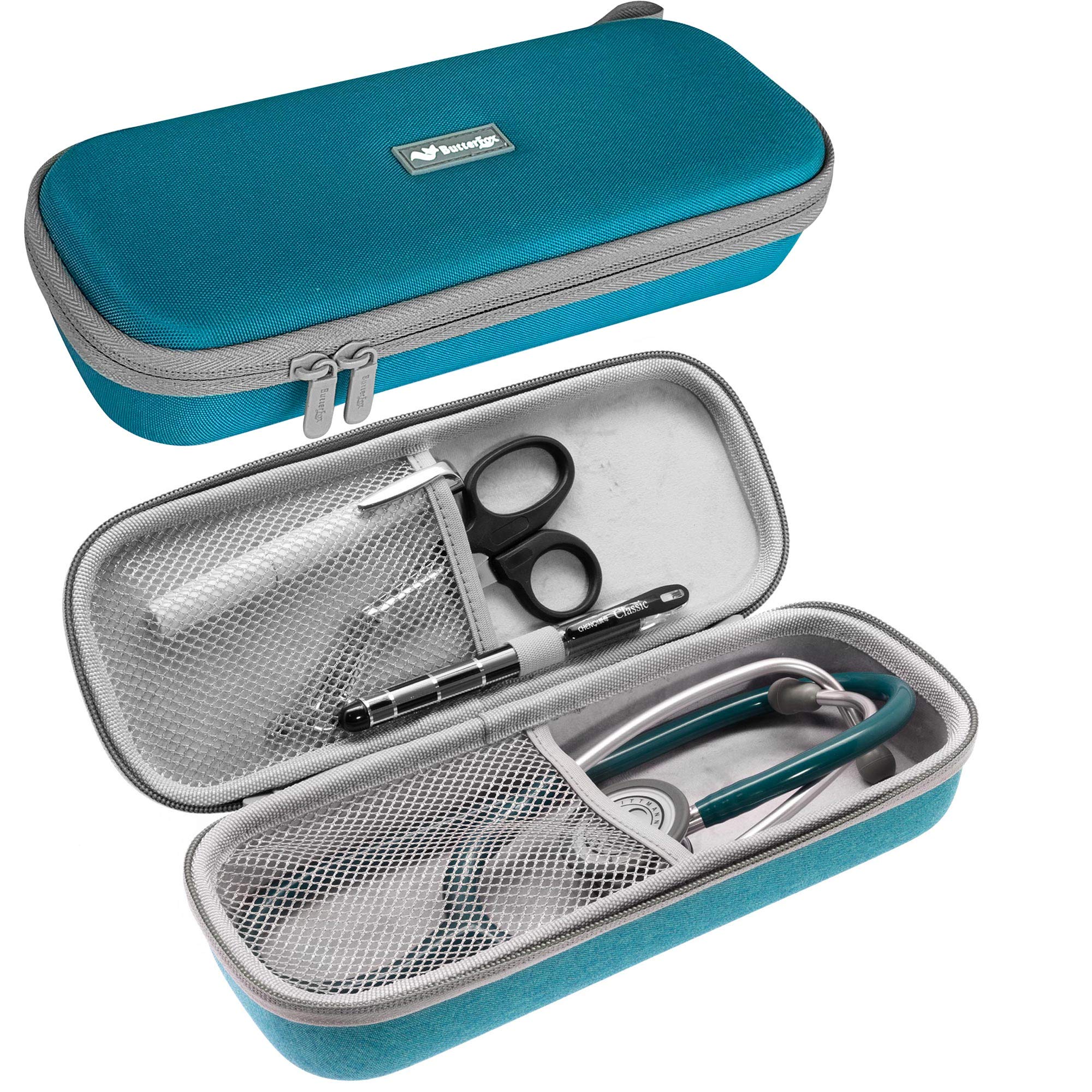 ButterFox Hard Stethoscope Case fits 3M Littmann Classic III, Lightweight II S.E, Cardiology IV Diagnostic, MDF Acoustica Deluxe Stethoscopes - 12 Colors (Black Hearts)