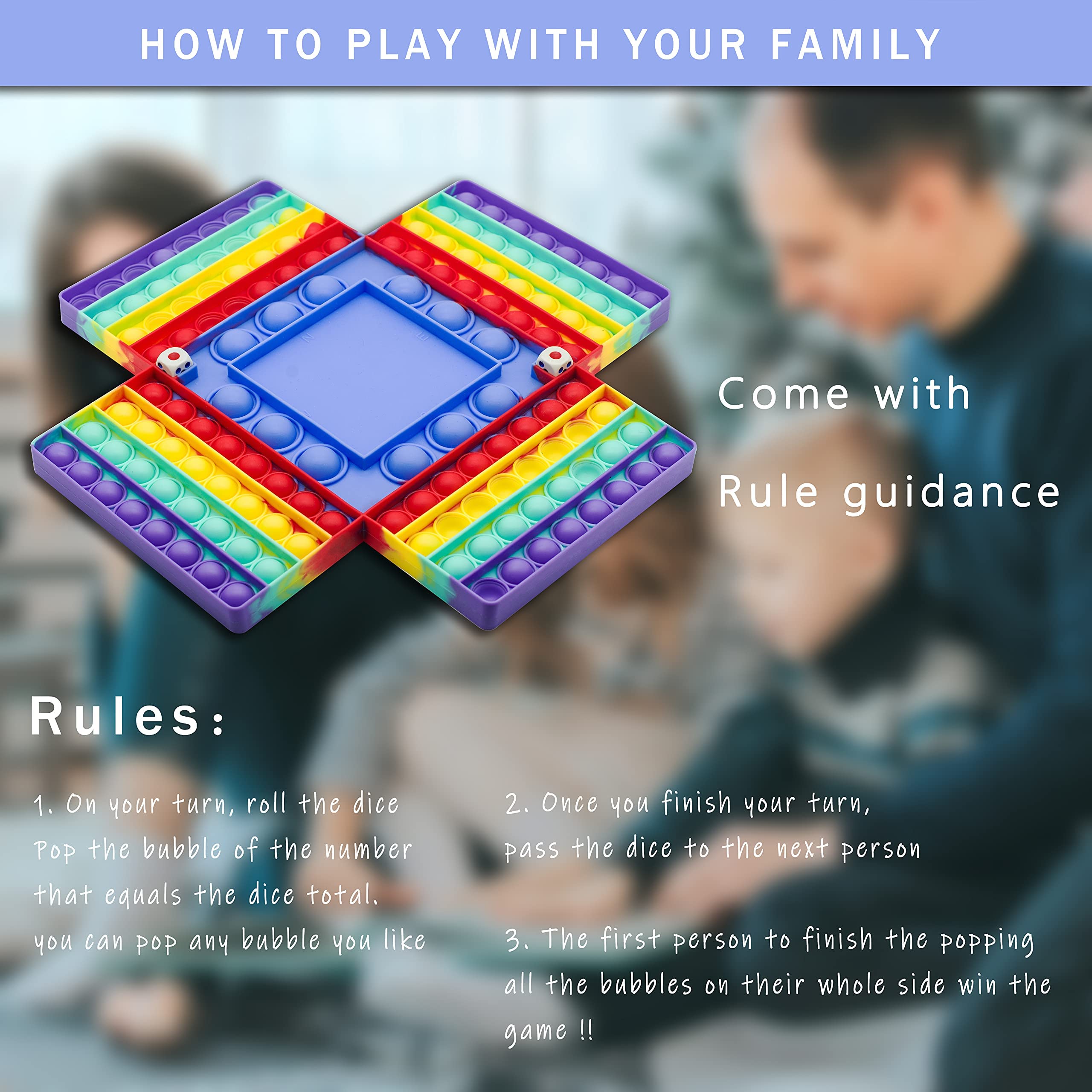 Gexond Big Size Pop Game Board Fidget Toy, Large Rainbow Pop Chess Board for 4 Players Games - Interactive Jumboo Stress Relief Pop Game with Dice for Parent/Kids Time