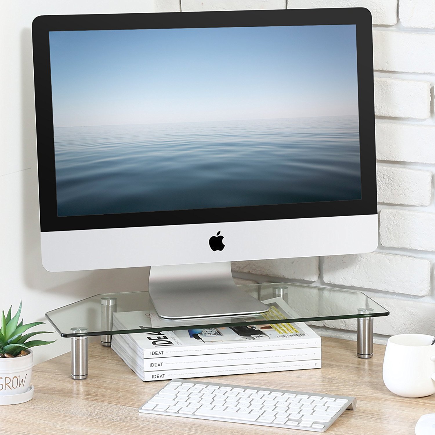 FITUEYES Monitor Stands Curved Glass Computer Risers with Height Adjustable for PC Monitors, Laptops, Computers & TVs,DT105002GC