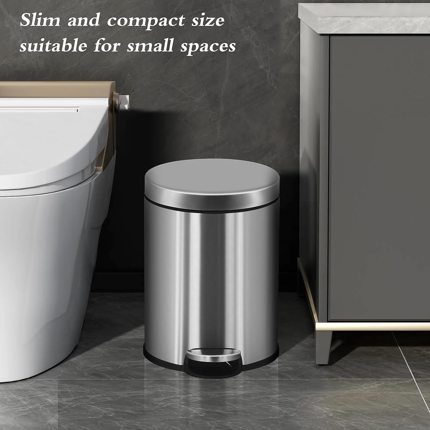 Bigacc Trash Can, Mini Stainless Steel 6 Liter/1.6 Gallon Bathroom Trash Can Step Garbage Can Round Trash can with Lid w/Removable Inner Bucket Waste Basket for Bathroom Kitchen Office