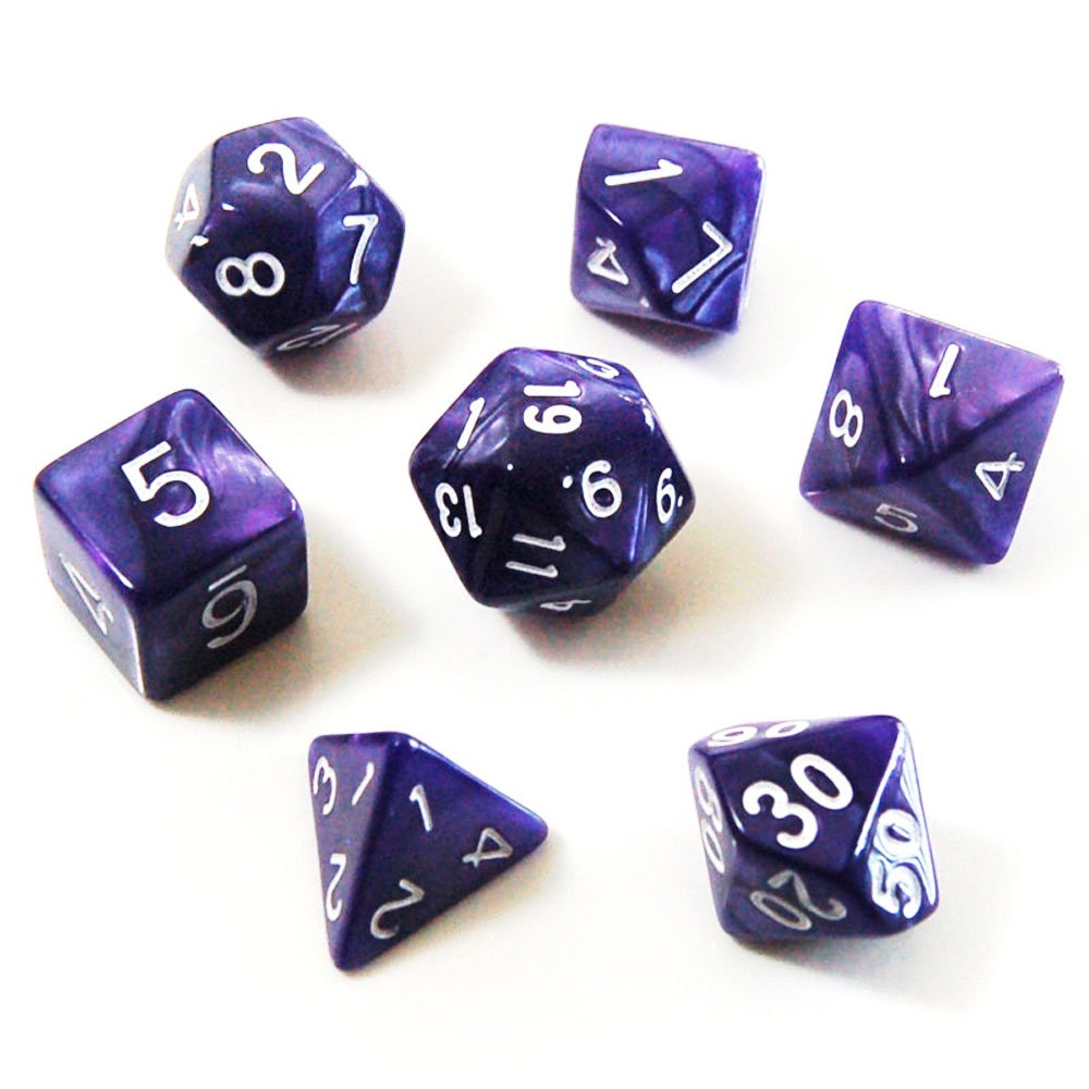 GFDay Set of 7 Polyhedral Dice (7 Die in Pack)- Role Playing Game Dice- D4, D8, D10, D%, D12, and D20, Exclusive (Purple Marbled Swirl)