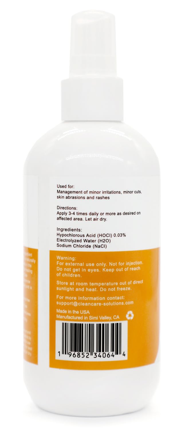 Clean Care Solutions Hypochlorous Acid Spray for Pets - Pet Wound and Skin Care - Non-Stinging, Natural Formula, Relieves Itching - 237ml