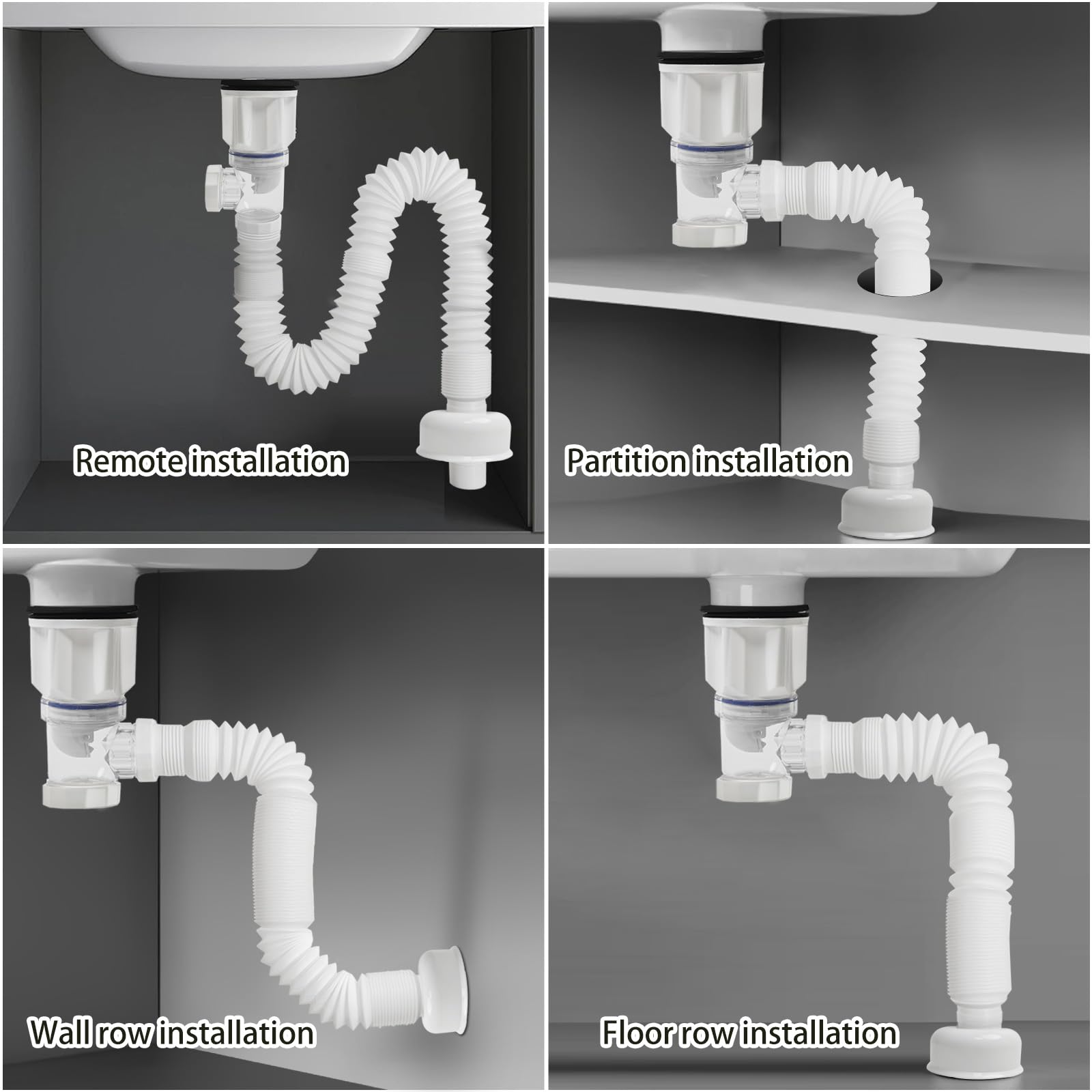 Bathroom Sink Drain Pipe Kit,Bathroom Sink Drain with Strainer Basket Hair Catcher and pop-up Stopper Flexible Sink Drain Pipe P-Trap,Suitable for drains Including for 1-1/4'' & 1-1/2'',RuQiankun