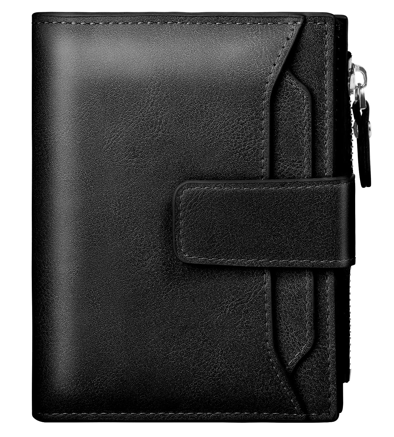 Credit Card Bifold Leather Wallet-With Front Pocket Id Window Men Women Mens Womens Ladies Woman Small Coin Pocket Rfid Blocking Black Multi Id Card Zipper Holder Wallets Female Teen Girl Coin Purse