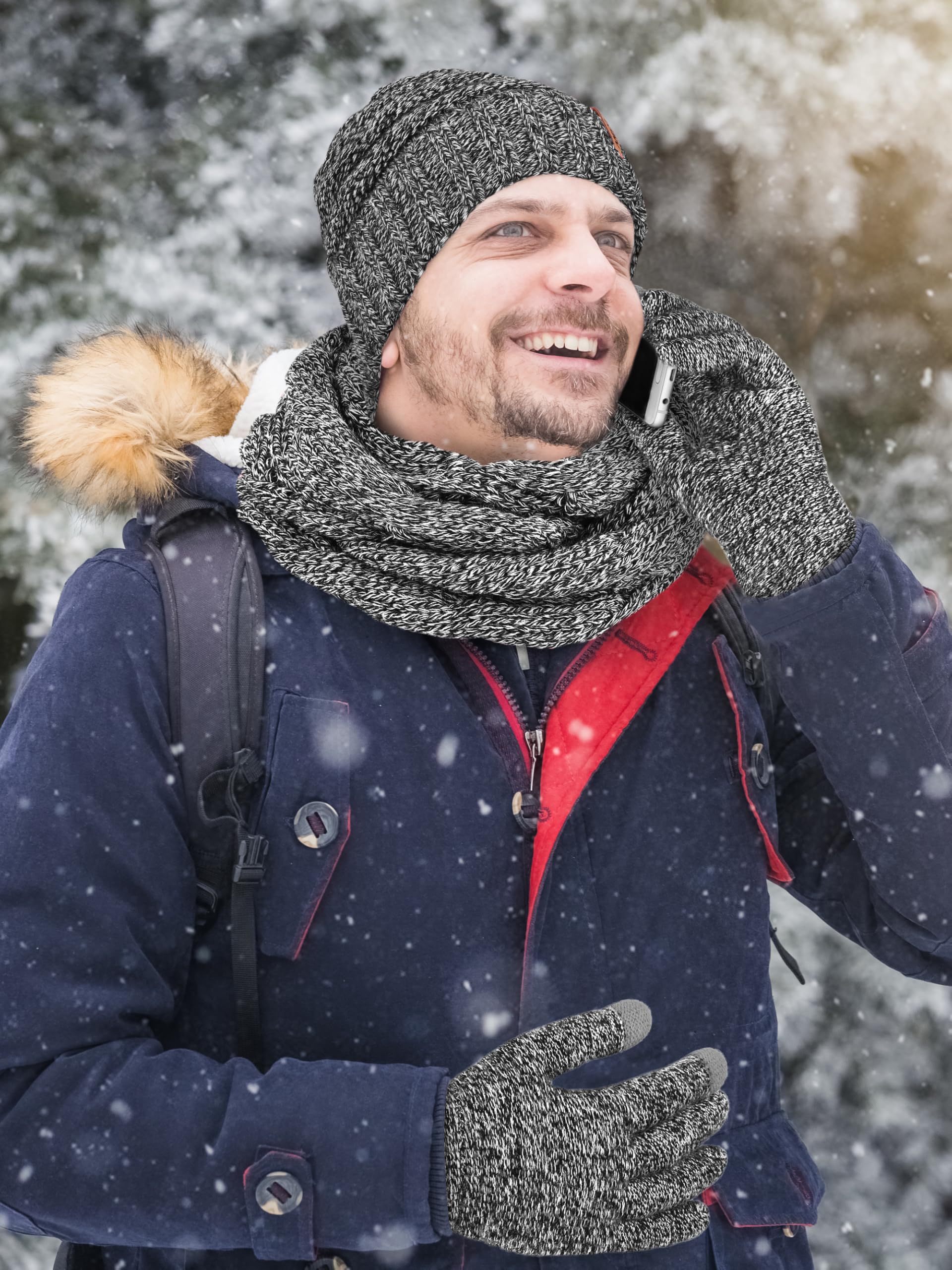 Aneco Winter Warm Knitted Scarf Beanie Hat and Gloves Set Men & Women's Soft Stretch Hat Scarf and Mitten Set
