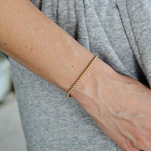 Anela 14kt Gold Filled Bracelet, 3mm Gold Filled Beads, Stretch and Stackable, Waterproof to Swim or Shower, Dainty Woman Bracelet for Everyday Use, Stretch and Stackable, Hand Made in USA
