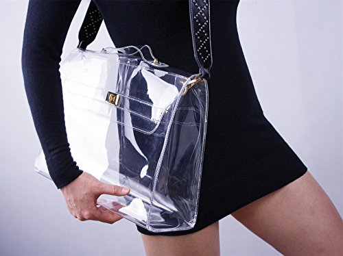 Flada Clear Handbag Purse Stadium Approved Transparent Crossbody Shoulder Bag for Women Clear With Black Strap