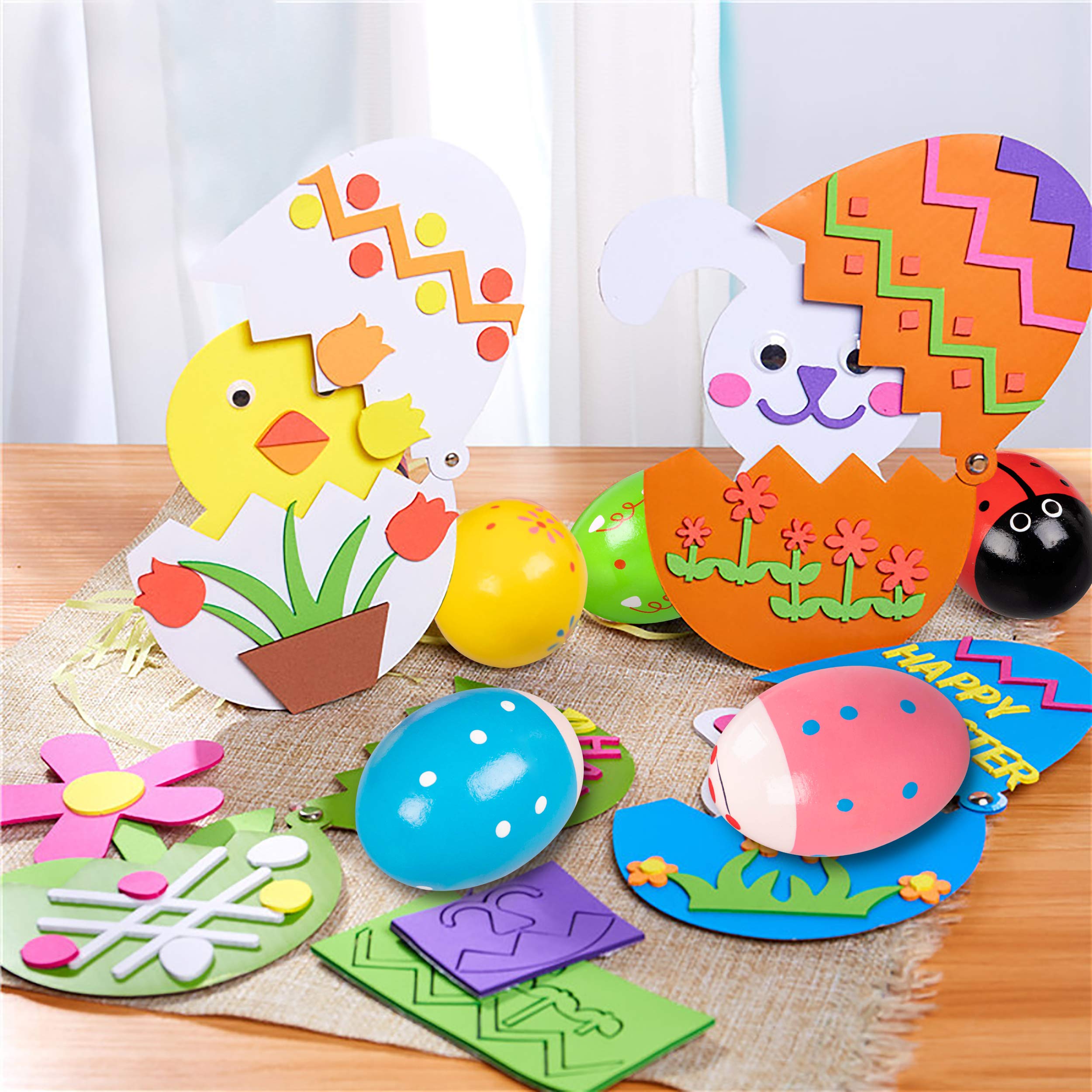 Geefuun 16 PCS Easter Wooden Eggs Shakers Musical Instruments Decorations Percussion Maracas Craft for Kids/Toddlers Hunt Game Gifts Basket Christmas Stocking Stuffers Fillers Decor