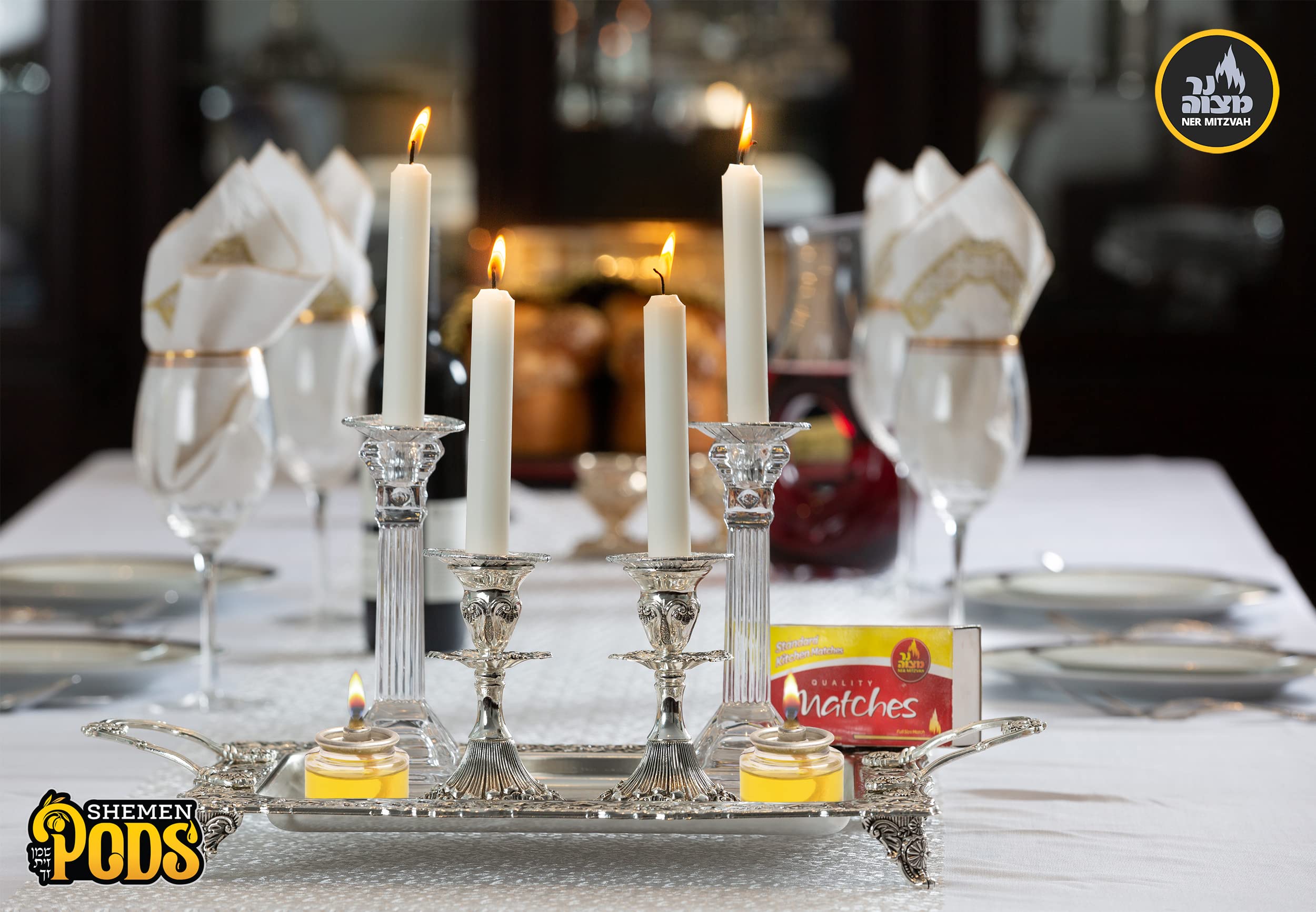 Ner Mitzvah Extra Virgin Olive Oil Shabbat Candles - 4 Hour Olive Oil Candles - 24 Pack Pre-Filled Shabbos Candles with Quick Light Technique