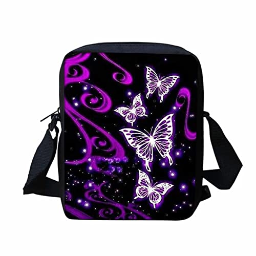 GIFTPUZZ Women's Casual Cross Body Shoulder Bag Purple Butterfly Messenger Handbag Tote Purse with Adjustable Strap Cell Phone Pouch Purse Wallet
