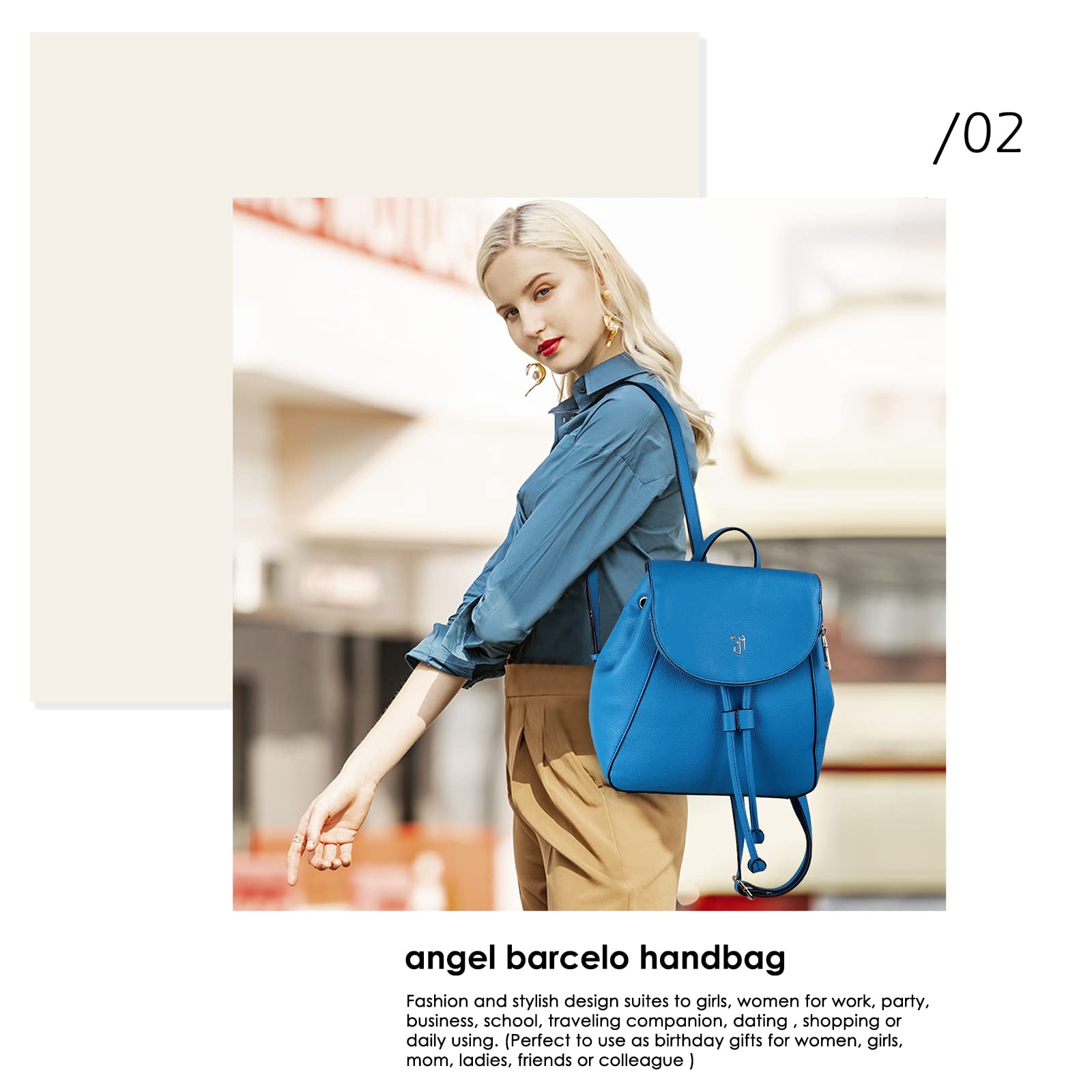 Angel Barcelo Backpack Purse for Women Fashion Backpack Purses PU Leather Daypacks Shoulder Bag Satchel Purse Blue