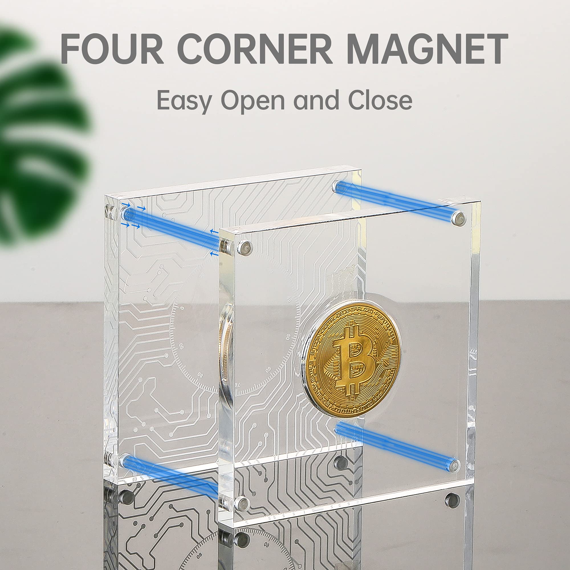 Crypto Coin Set with Display Case Bitcoin Showcase, Physical Bitcoin Coin with Acrylic Glass Magnetic Display Case, Gold Plated Cryptocurrency Coins