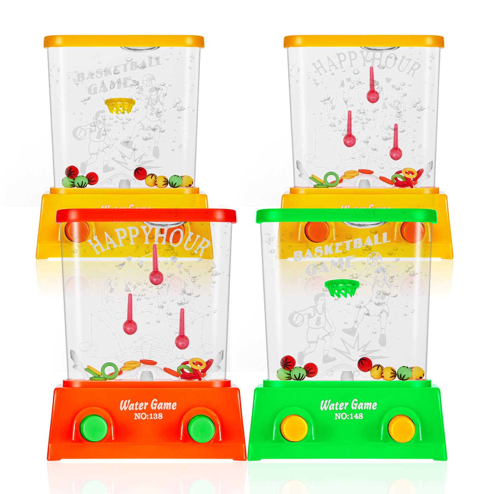 Gejoy 4 Pieces Water Games Handheld Valentines Day Gifts for Kids Mini Waterful Ring Toss Retro Pastime Toys Car Games Christmas Party Favor for Classroom Kids Adults Gifts(Chic Style)