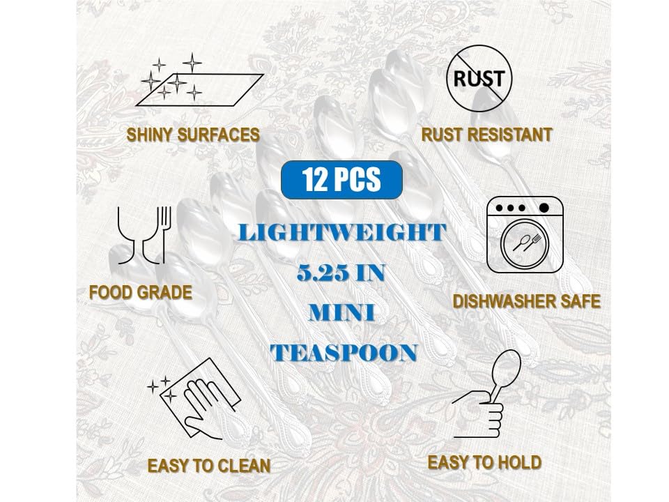 Teaspoon mini 12 Pieces Stainless Steel Demitasse Espresso Spoon Mirror Polished Dishwasher Safe Rust and Heat Resistant (12)