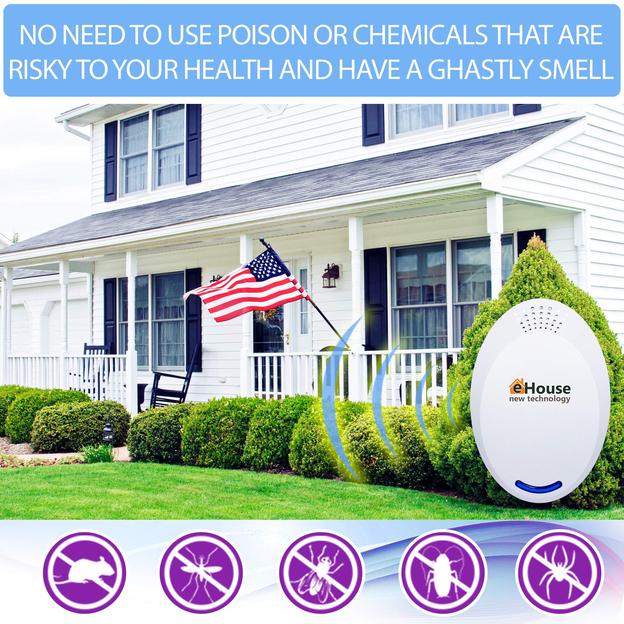 BH-4, Ultrasonic Pest Control Repeller - Electronic & Ultrasound, Indoor Plug-in Repellent - Get rid of - Rodents, Mice, Squirrels, Bats, Insects, Bed Bugs, Ants, Fleas, Spiders, Roaches (2 Pack)