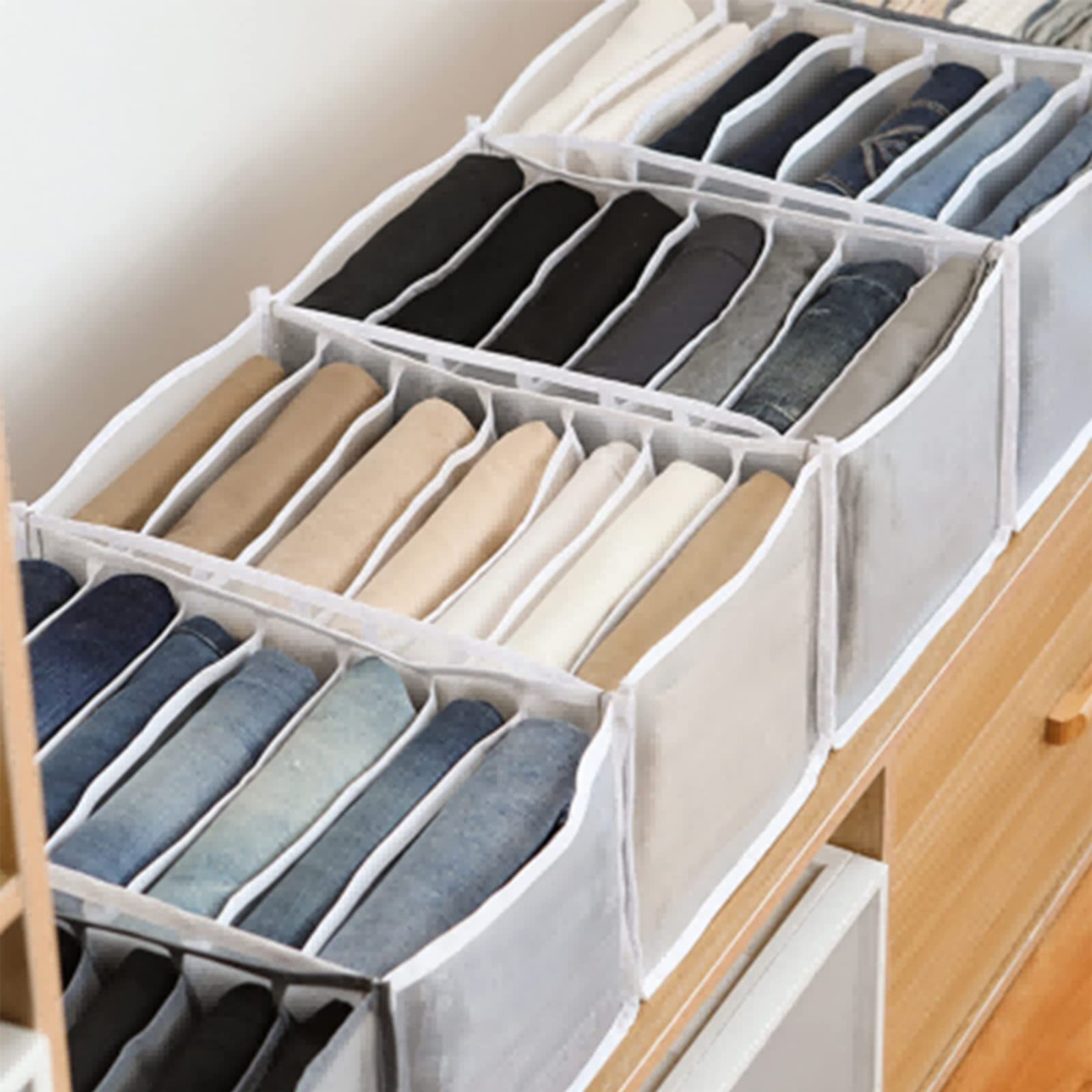 MENGHUONIAN 7Grid Washable Wardrobe Clothes Organizers and Storage Wardrobe - Wardrobe Clothes Organizer (Off White,7 Grids-Jeans)