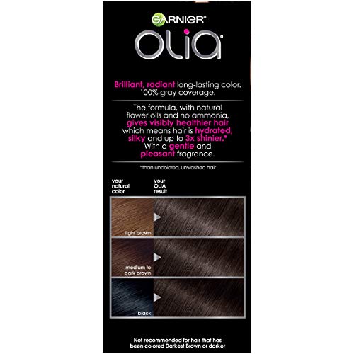 Garnier Olia Ammonia Free Permanent Hair Color, 100% Gray Coverage (Packaging May Vary), 4.0 Dark Brown Hair Dye, Pack of 1