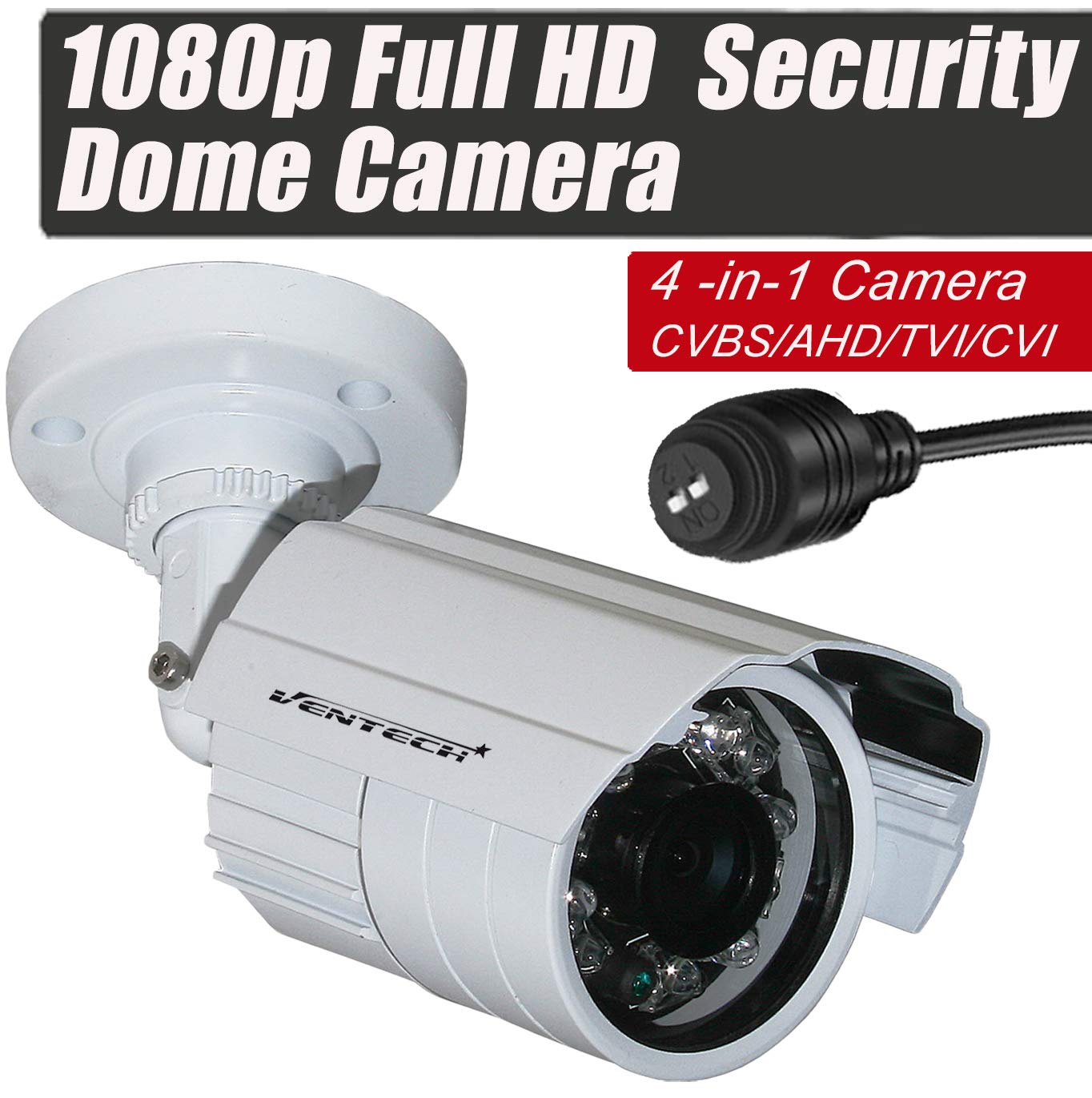 VENTECH Metallic Bullet Security Camera with 24 ir led Day-Night Vision 65ft Cut CMOS Outdoor Indoor (Hybrid 4-in-1 CVI/TVI/AHD/960H Analog CVBS)