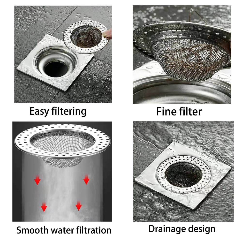 Bathtub Drain Hair Catcher, Fast Drain Shower Drain Hair Catcher, Stainless Steel Drain Protector for Bathroom Pop-up Drain, Kitchen and General Drain (4 PCS,Outer Diameter 3.55in/Inner Diameter 2in)
