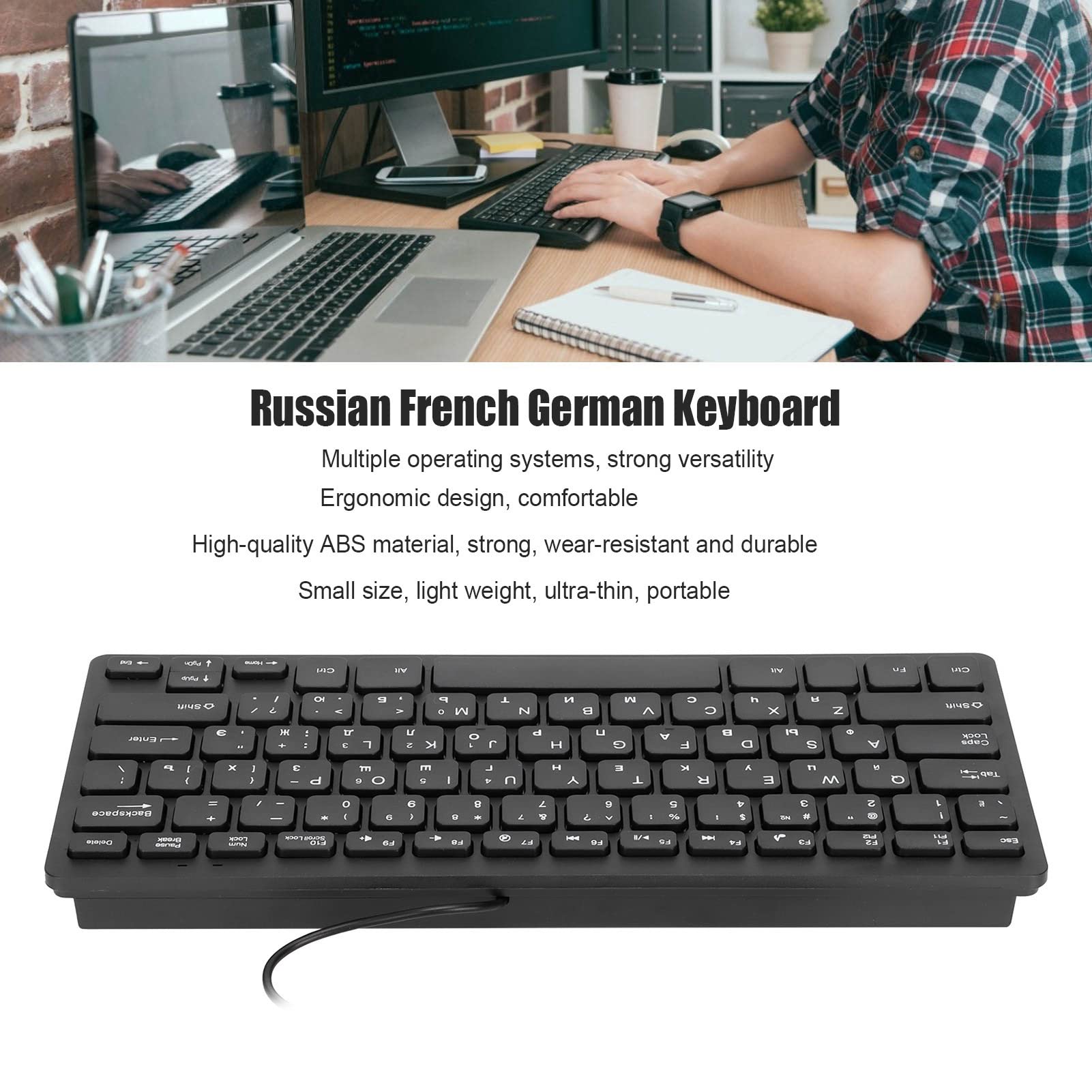 Asixxsix Wired USB Keyboard, Ergonomic Design 78 Keys Mechanical Keyboard Wired Computer Keyboard Gaming Keyboard Black Keyboard for PC Laptops Notebook Computer, Plug and Play (Russian)