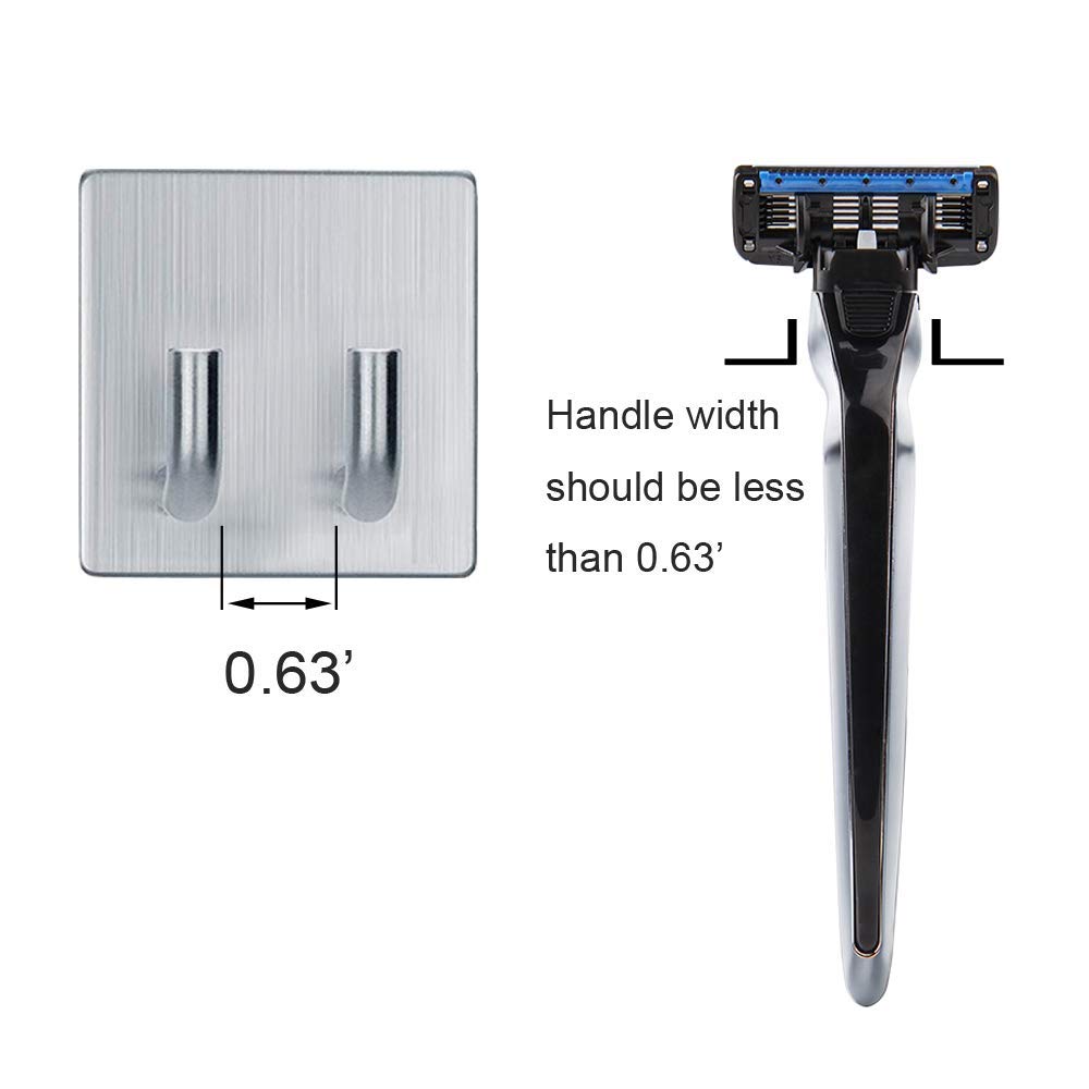 CACASO Adhesive Hooks, Stainless Steel Razor Holder Towel Hook for Bathroom Heavy Duty Wall Hooks Waterproof Hangers Kitchen Bedroom,Stick on Robe Hooks Anti-Skid Double Hanging Robe 4-Pack