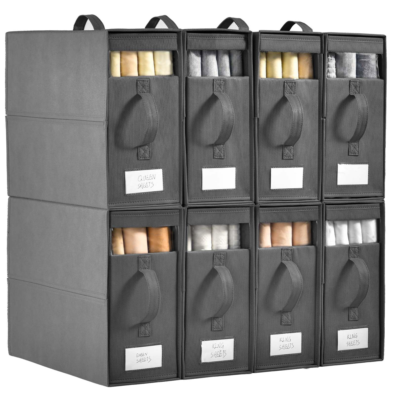 Bed Sheet Organizers and Storage,8 Pack Linen Closet Organizers and Storage, Foldable Bedding Storage for Bedsheets, Duvet Covers and Pillow(Queen or King Size), Sheet Storage for Closet with Window