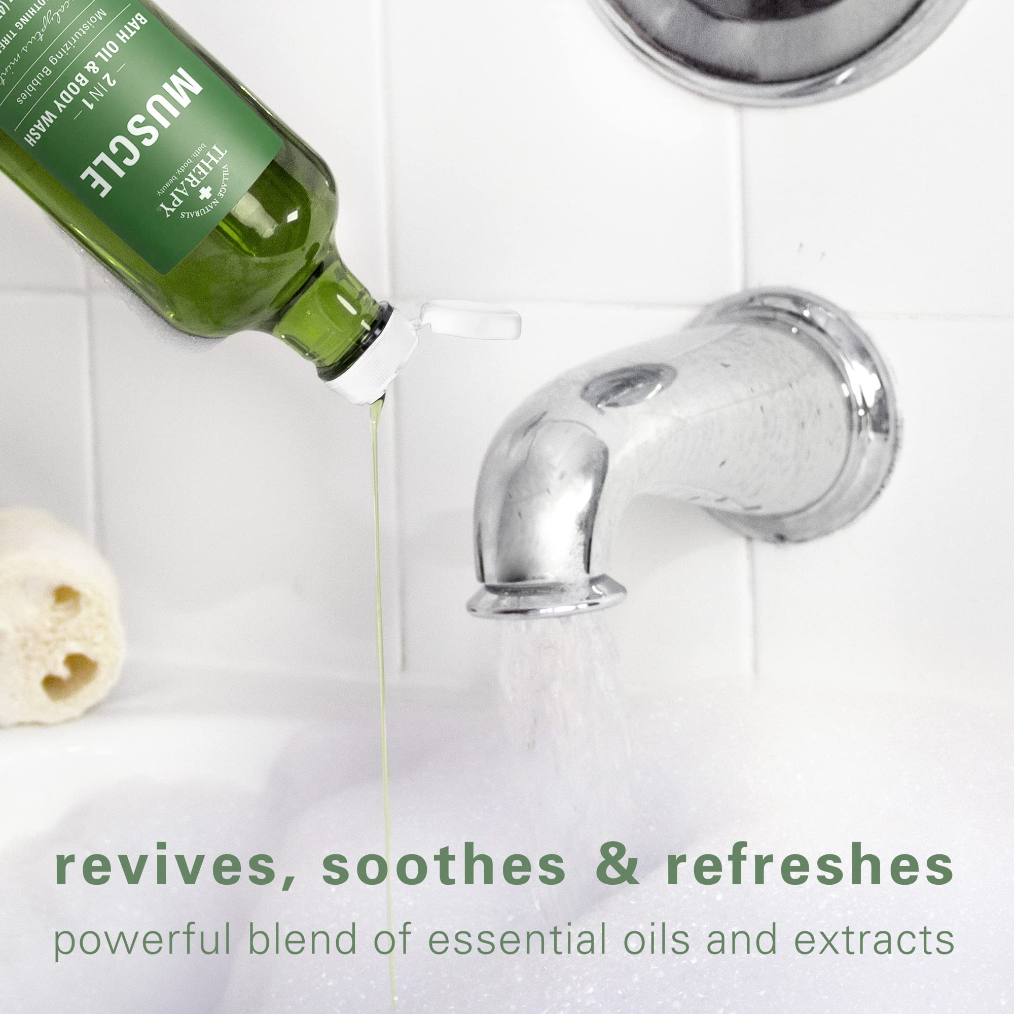 Village Naturals Therapy Muscle Foaming Bath Oil and Body Wash 16 oz. 2 pack, Green, 16 oz