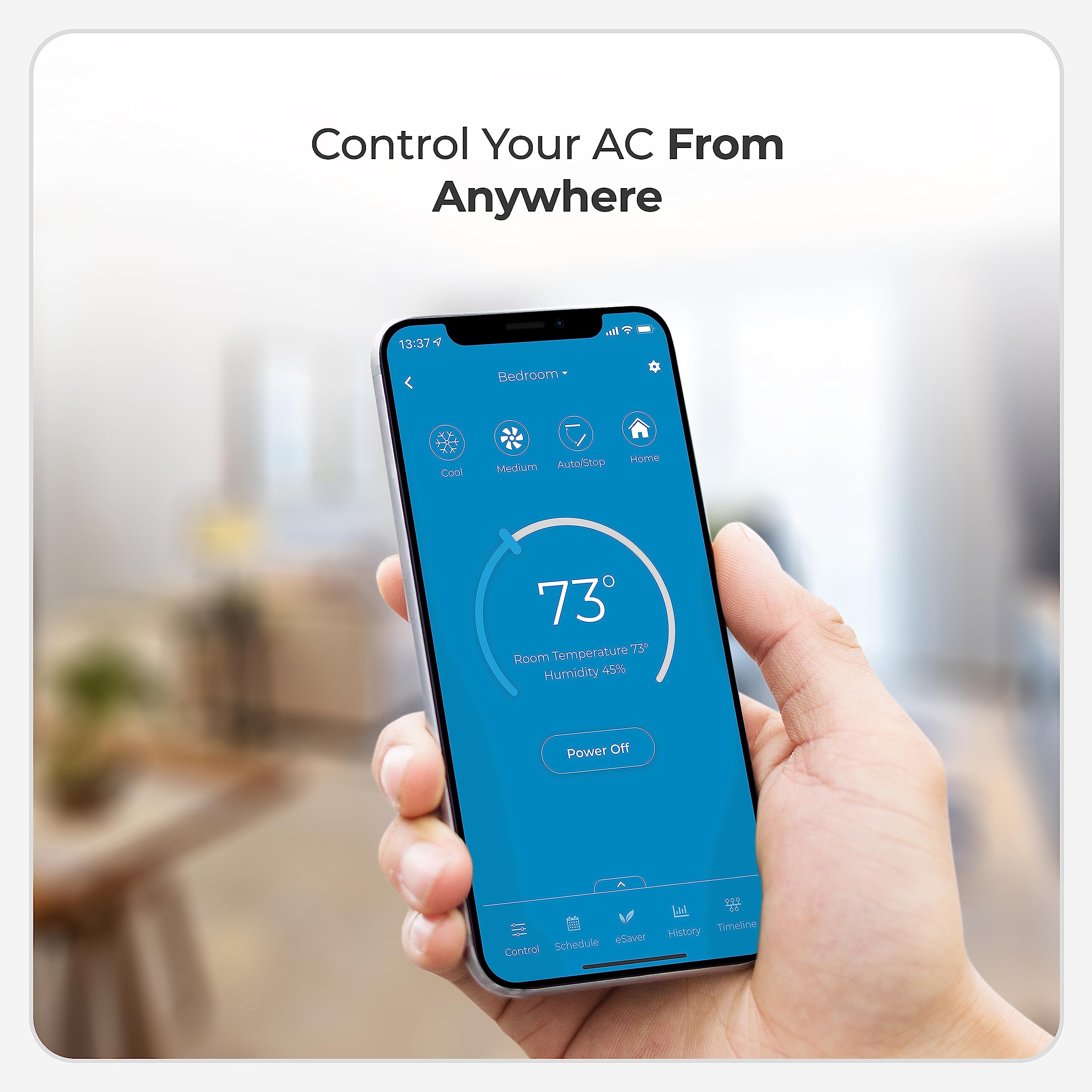 Breez Max | Smart AC Controller | WiFi Thermostat for Mini-Split, Window, Portable ACS/Heat Pumps | AI-Based Tech | Free App, No Subscriptions | Alexa, Google, Siri Shortcuts, IFTTT (White)