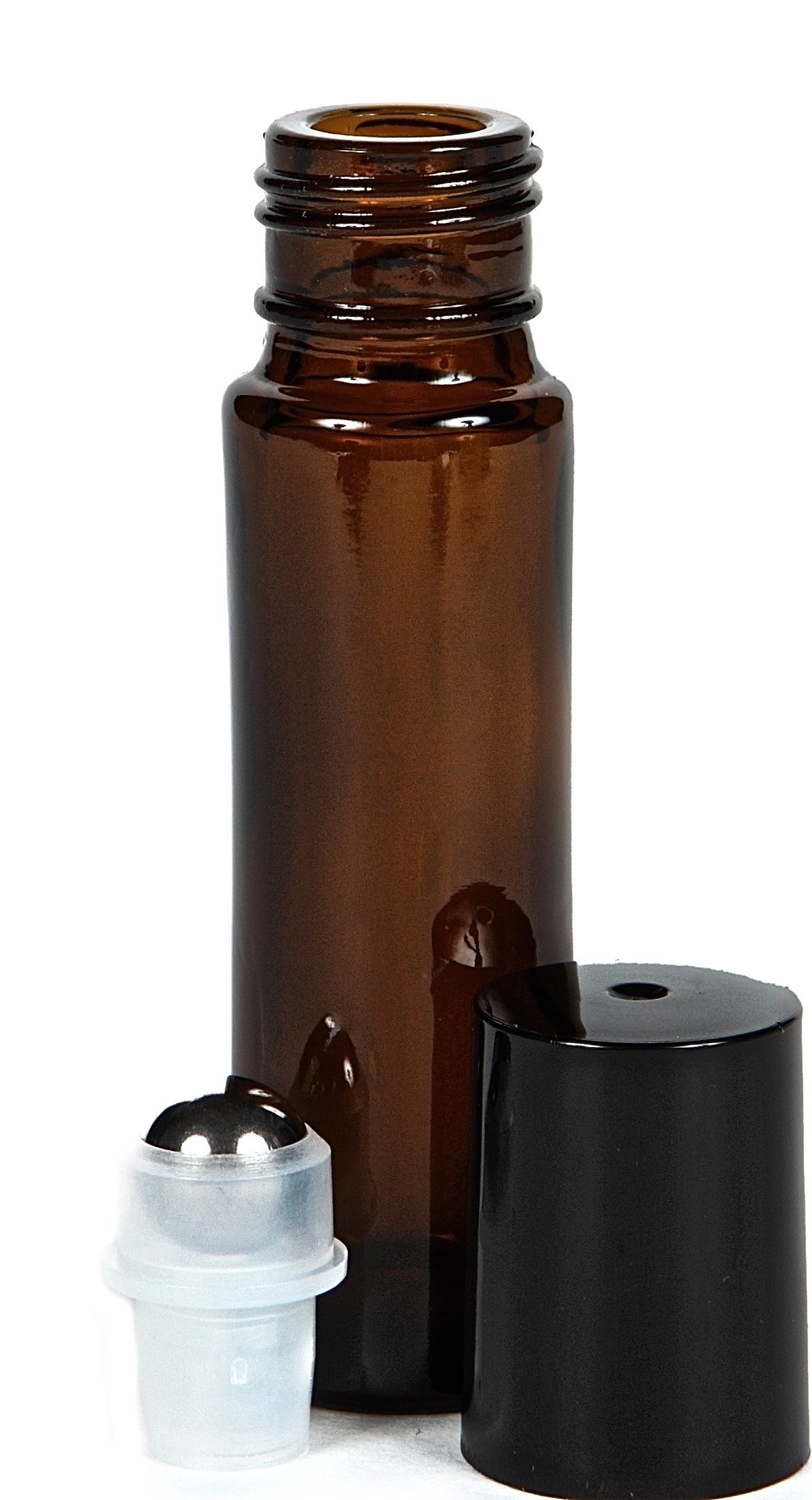 Vivaplex, 24, Amber, 10 ml Glass Roll-on Bottles with Stainless Steel Roller Balls. 3-3 ml Droppers included