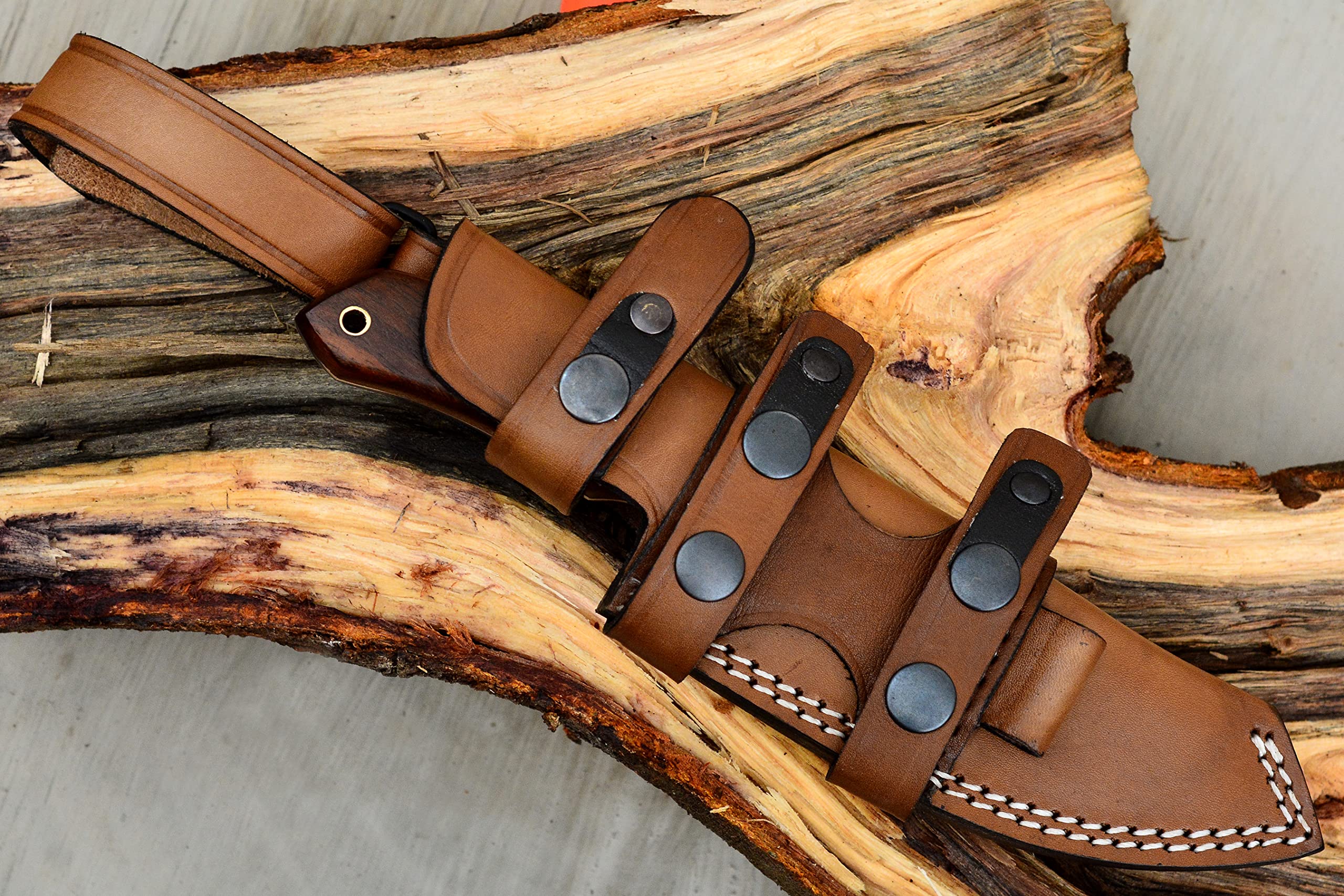 ALZAFASH Horizontal Carry Knife | Tracker Knife with Sheath | Fixed Blade Knife with Wooden Handle | Bushcraft Knife | Survival Knife | Camping Knife (Armor) No.6