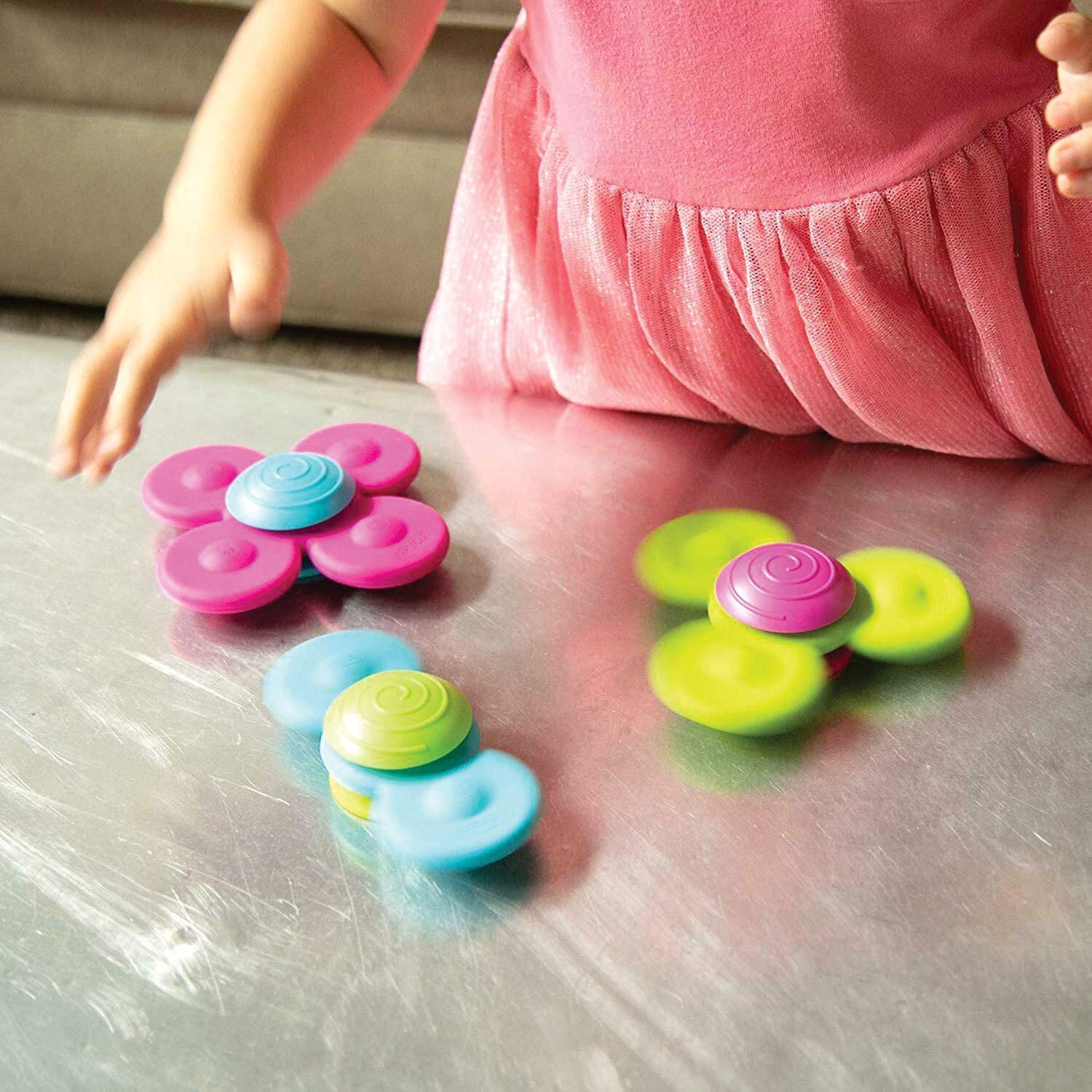 Fat Brain Toys Pipsquigz Whirly-Squigz Suction-Kupz Set - 12 Piece Early Learner Toys - 6 Suction Kupz Stacking Toys, 3 PipSquigz, 3 Whirly Squigz Spinners in Zippered Storage Case - BPA-Free Silicone