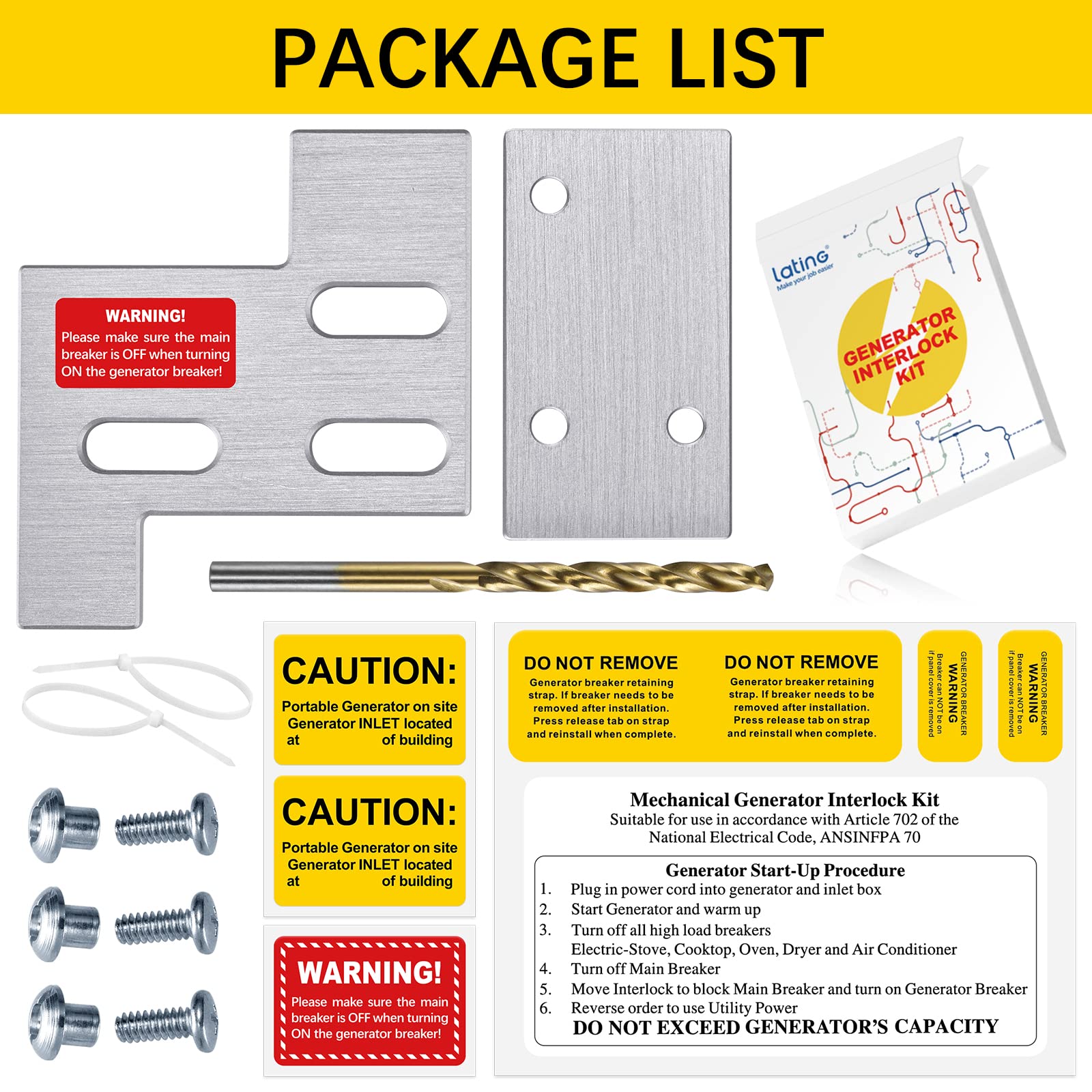 Generator Interlock for General Electric GE 150 or 200 Amp Panels with 1 1/4 Inches Spacing, Brushed Nickel