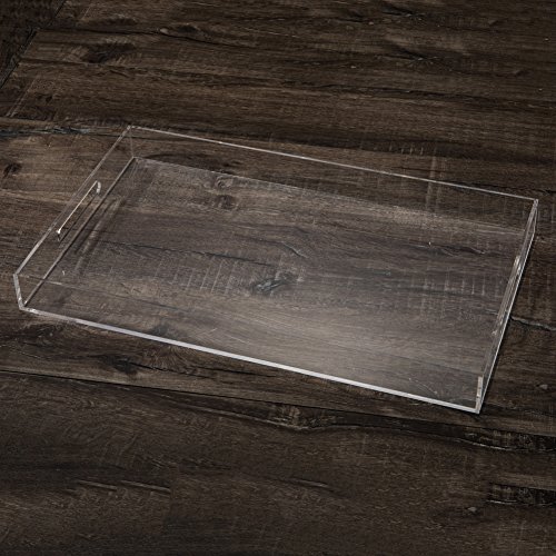 Sooyee Acrylic 16" x 12" Plastic Tray for Coffee Table,Kitchen,Bathroom,Food,Vanity Countertop,Large Ottoman Decorative, Serving Tray with Handles,Clear